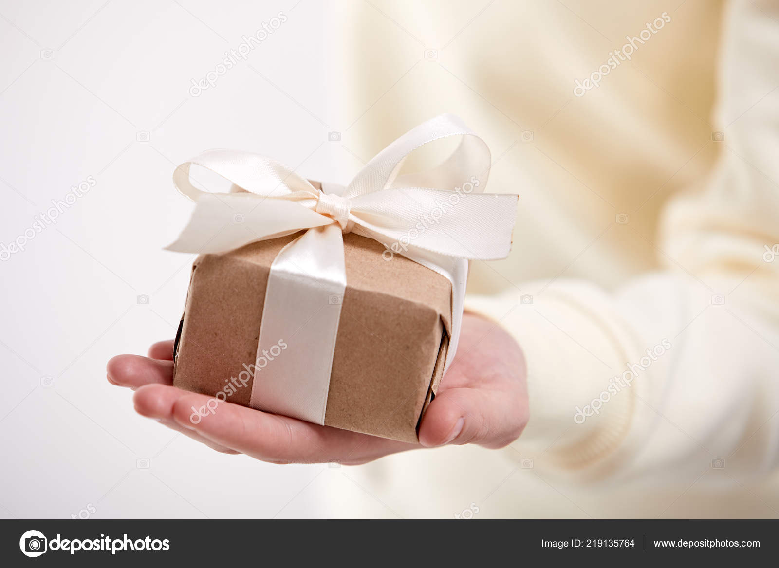 Hands Holding Craft Gift Box Close Stock Photo by ©strelok 219135764