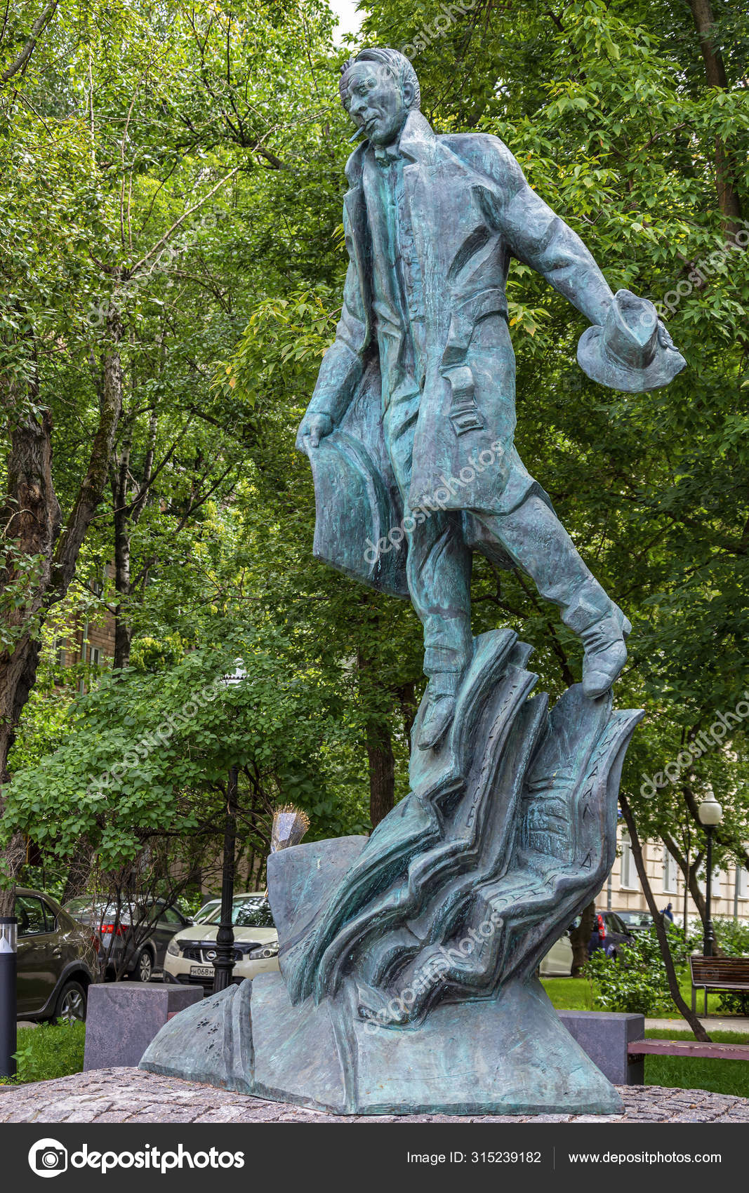 Monument to writer Mikhail Bulgakov on Bolshaya Pirogovskaya str ...