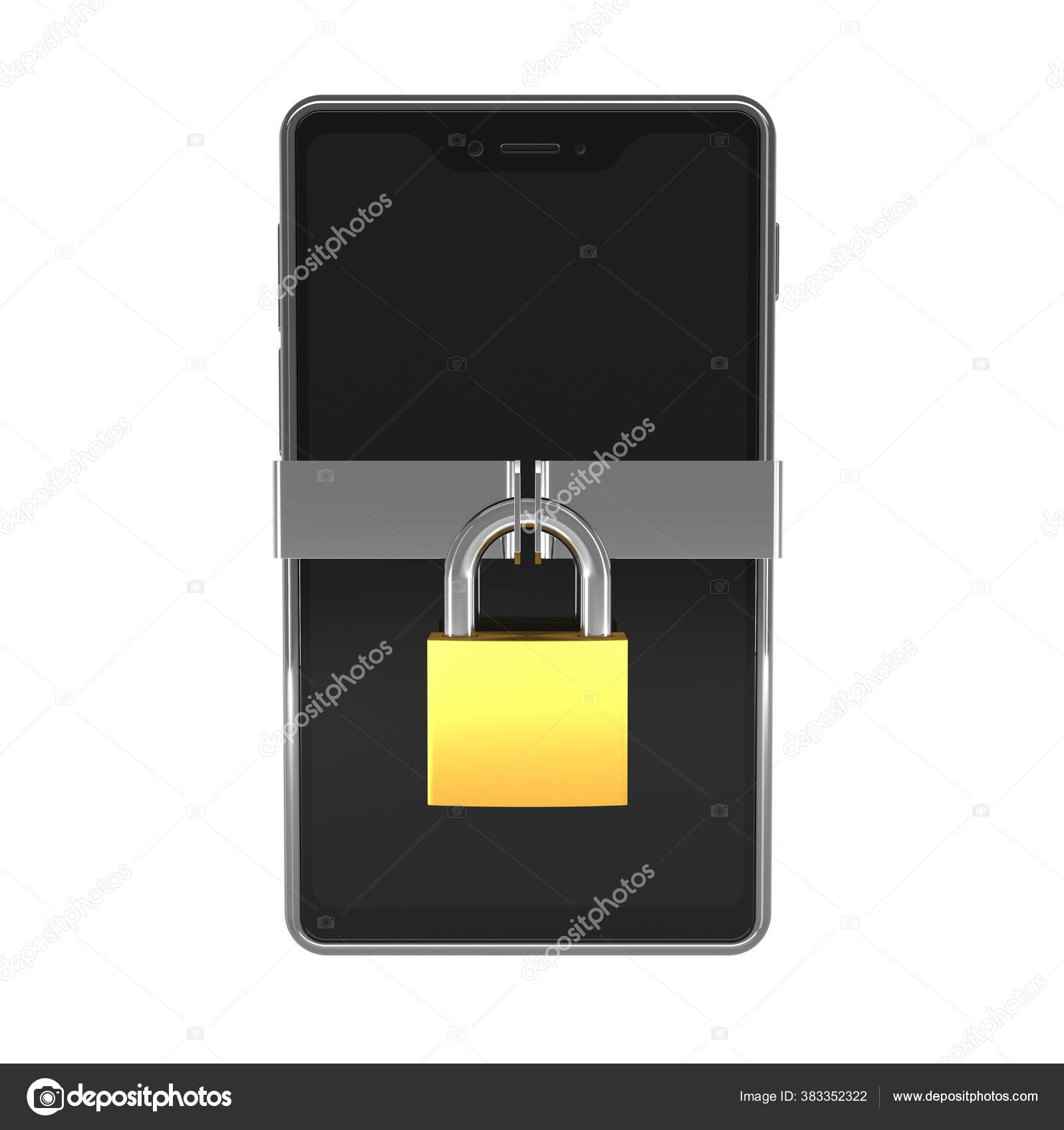 Smartphone Blank Screen White Background Padlock Metal Band Symbol Cell ...