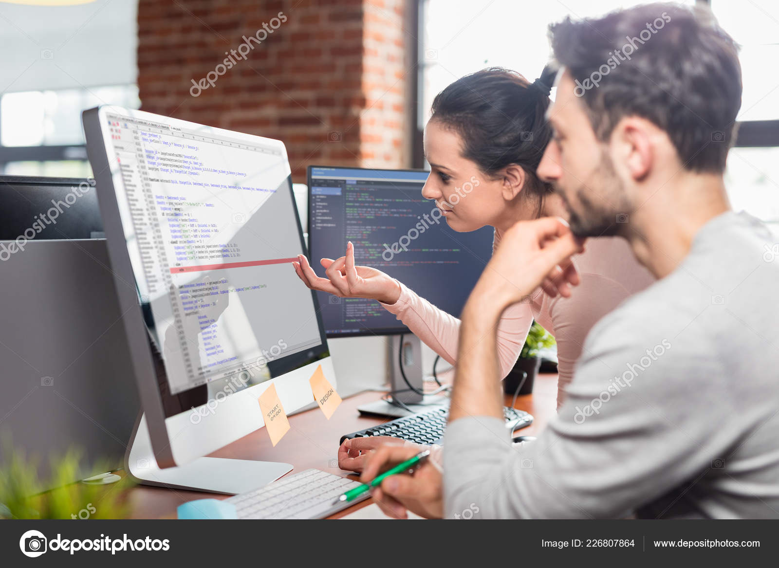 Man Woman Programmers Working Software Code Computer — Stock Photo © REDPIXEL #226807864