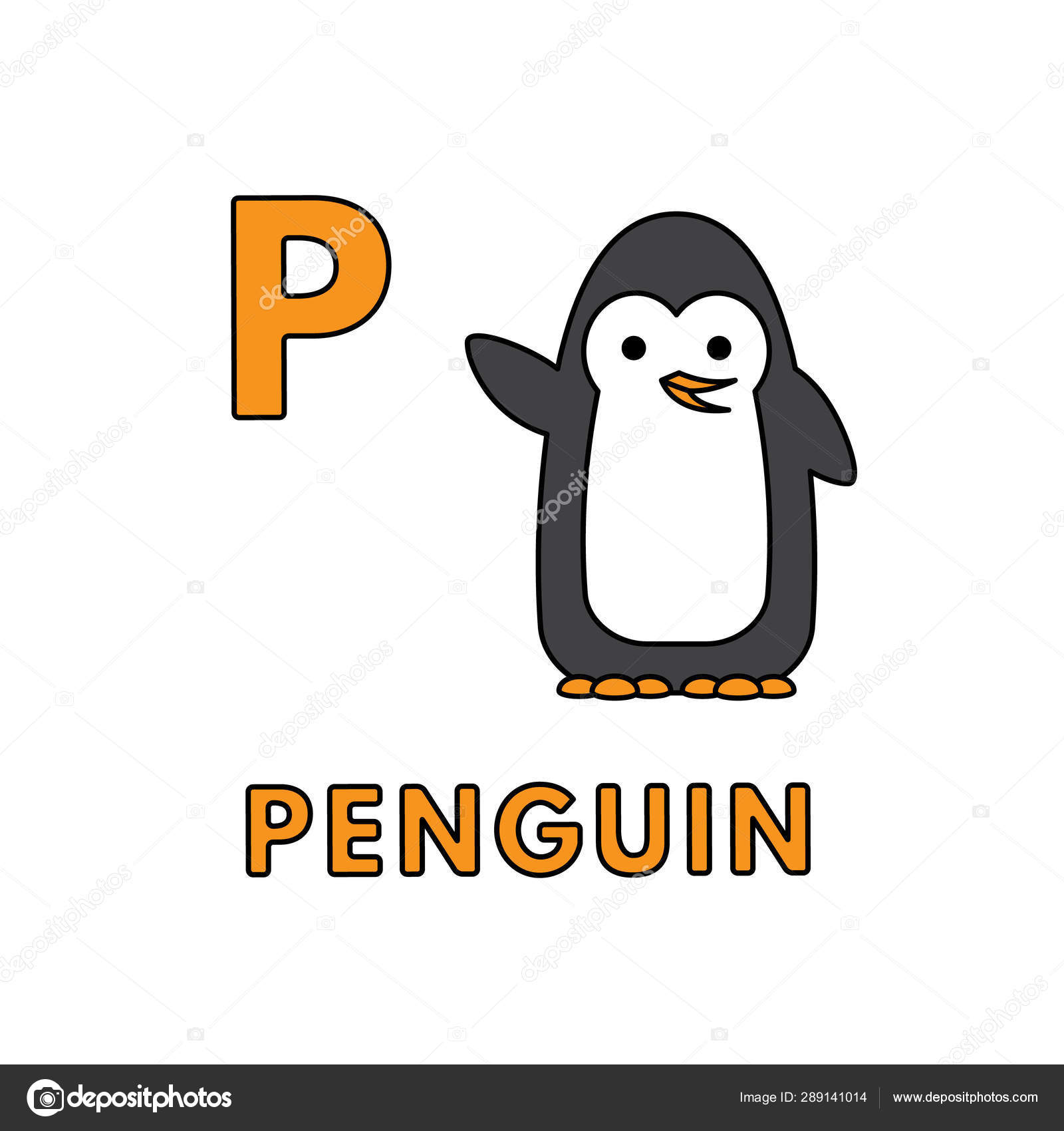Vector Cute Cartoon Animals Alphabet. Penguin Illustration Stock Vector ...