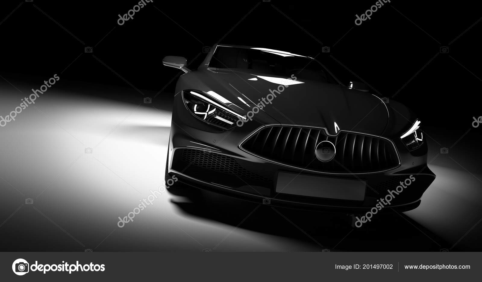 Modern Black Sports Car Spotlight Black Background — Stock Photo ...