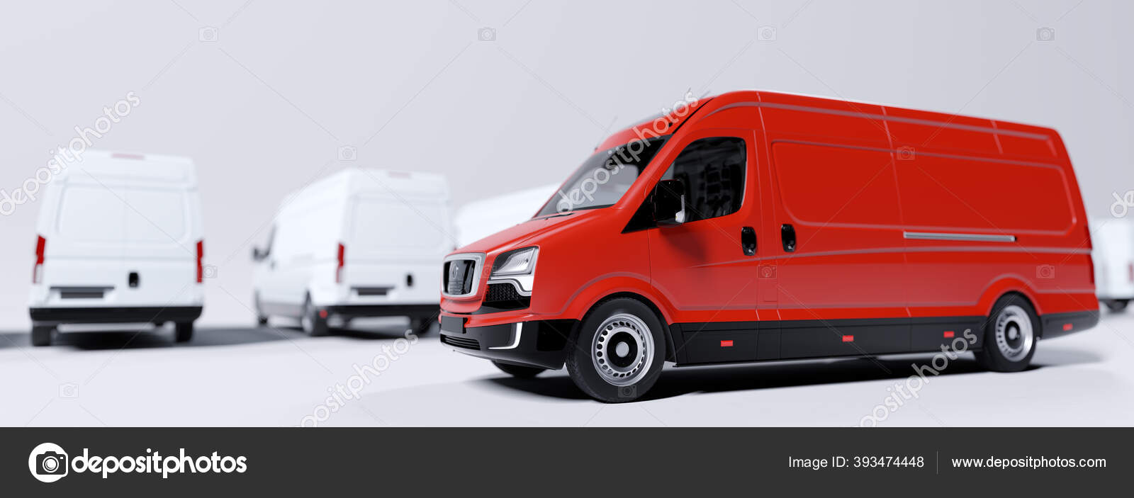 Red Commercial Van Fleet White Trucks Transport Shipping Industry ...