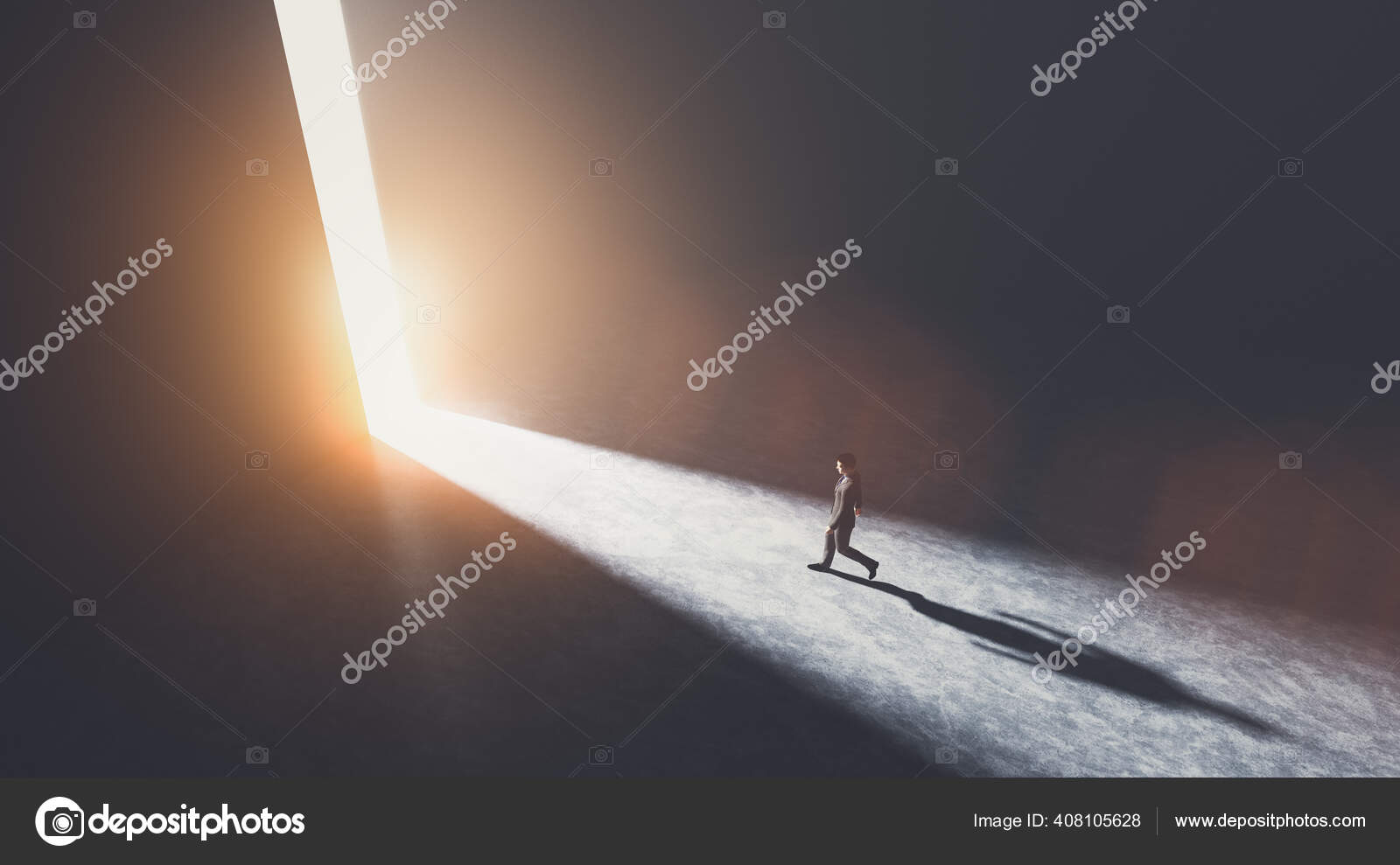 Businessman Walking Open Big Gate Light Concept Hope New Better Stock ...