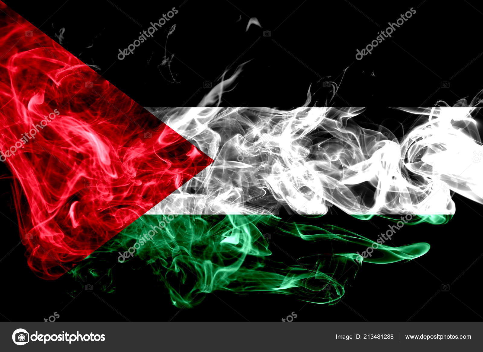 National Flag Palestine Made Colored Smoke Isolated Black Background ...