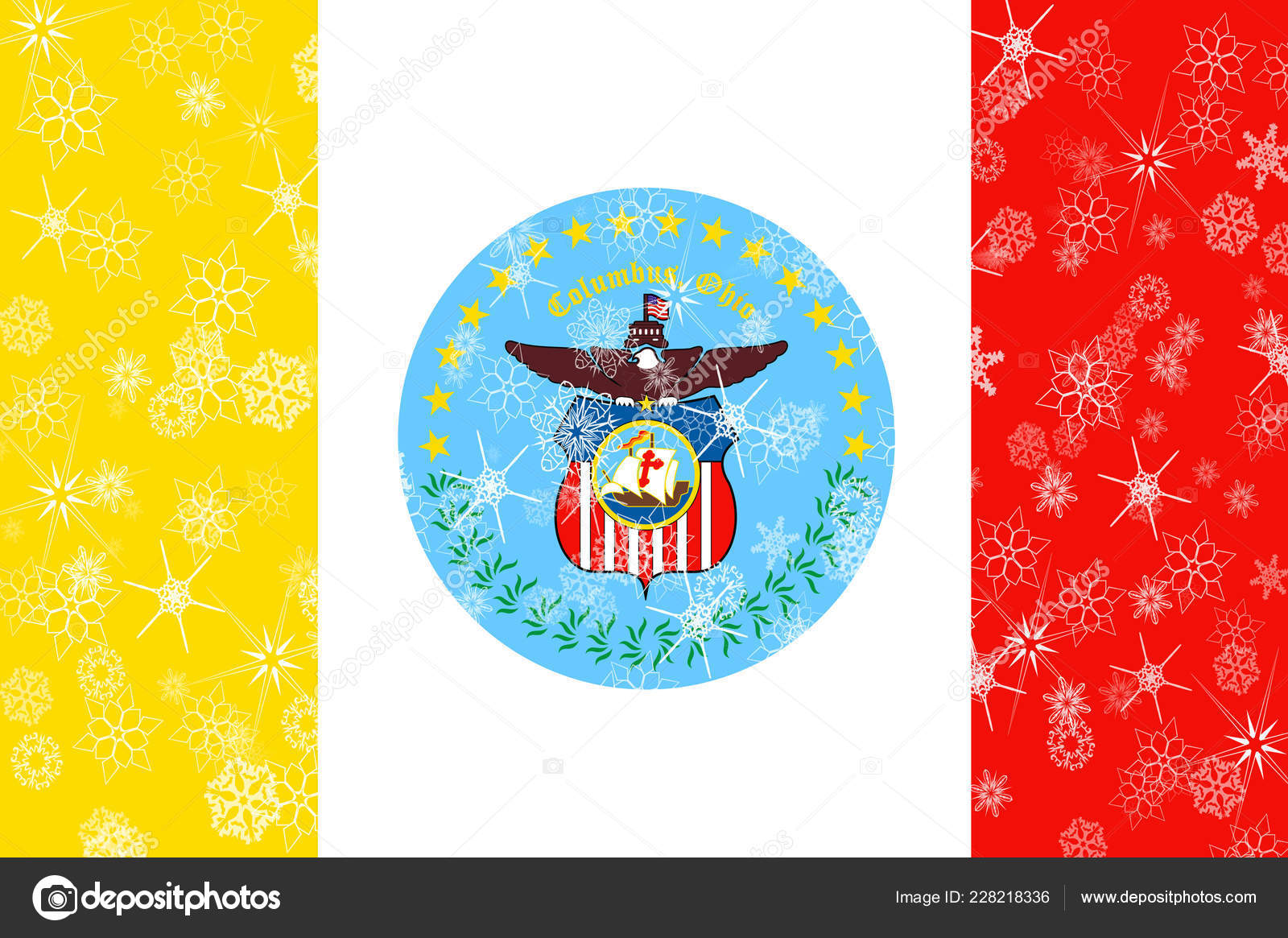 Columbus, Ohio winter snowflakes flag background. United States of ...
