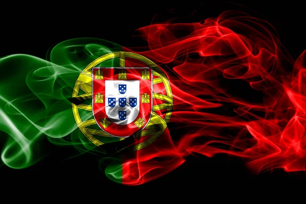 National flag of Portugal made from colored smoke isolated on black ...