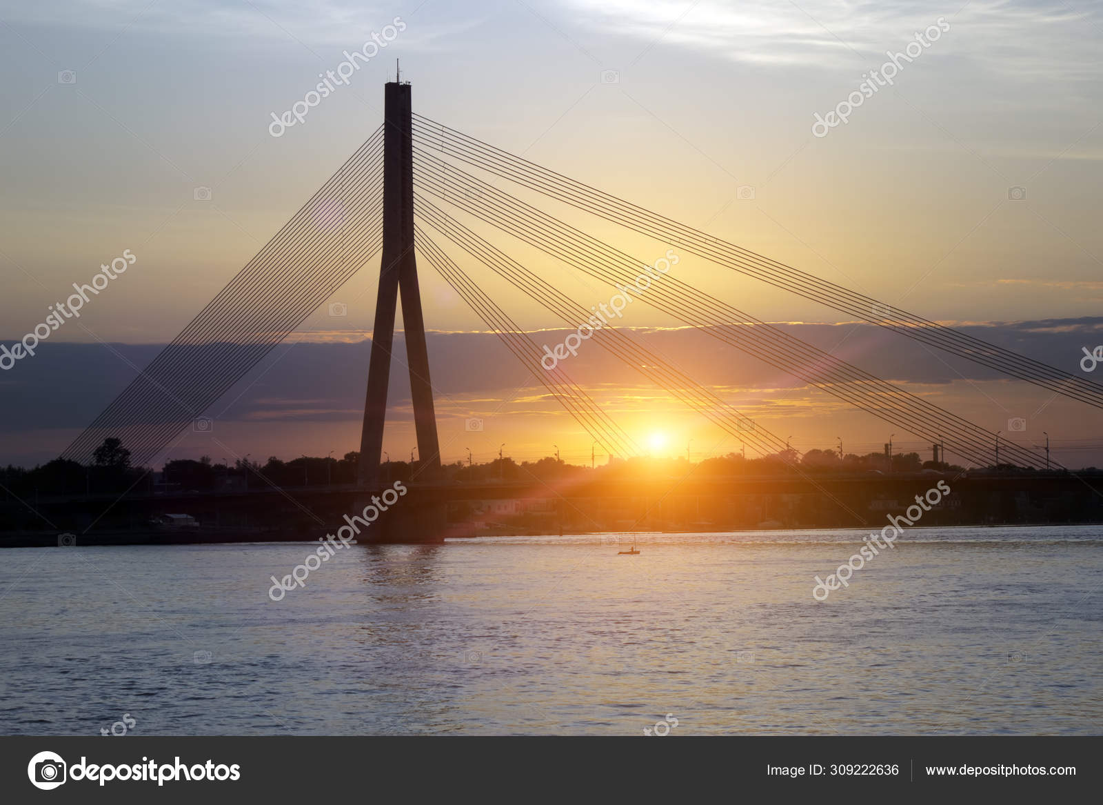 Riga Latvia Vansu Suspension Bridge Daugava River Evening – Stock ...