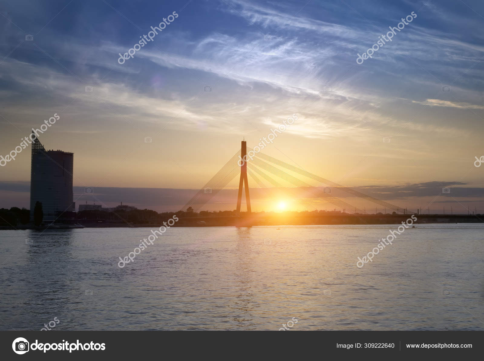 Riga Latvia Vansu Suspension Bridge Daugava River Evening – Stock ...