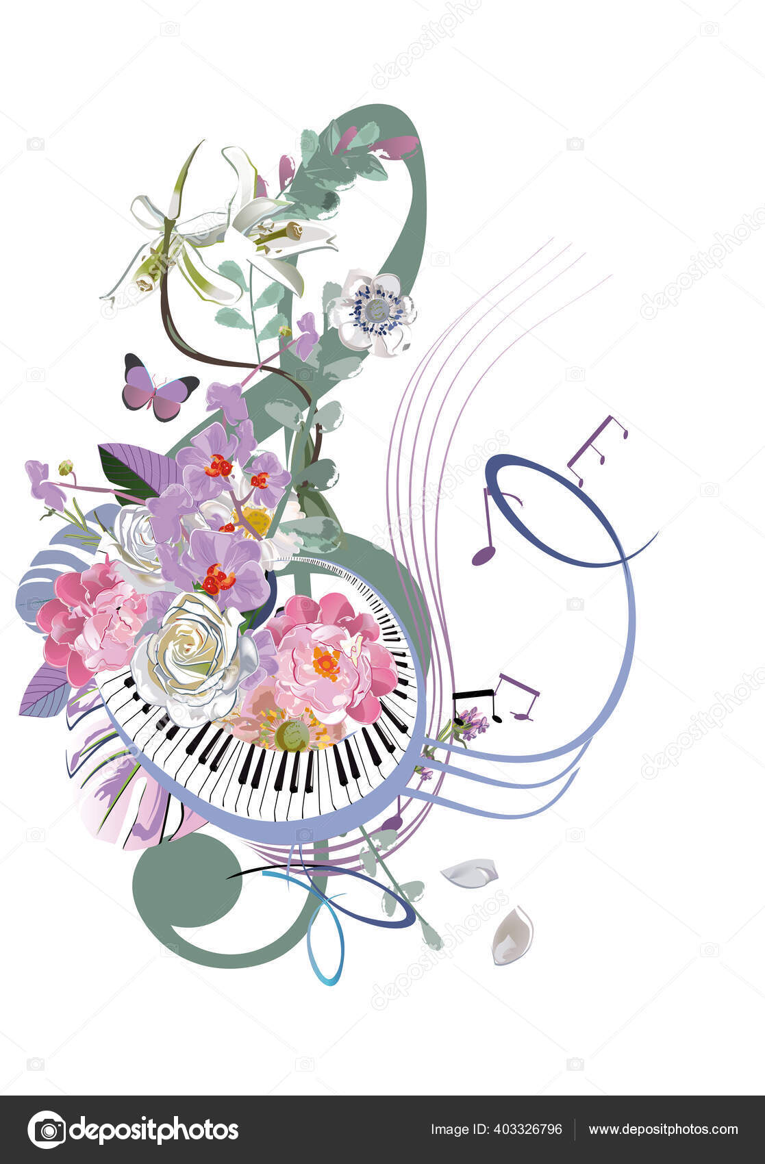 Abstract Nature Treble Clef Decorated Summer Spring Flowers Notes Birds ...