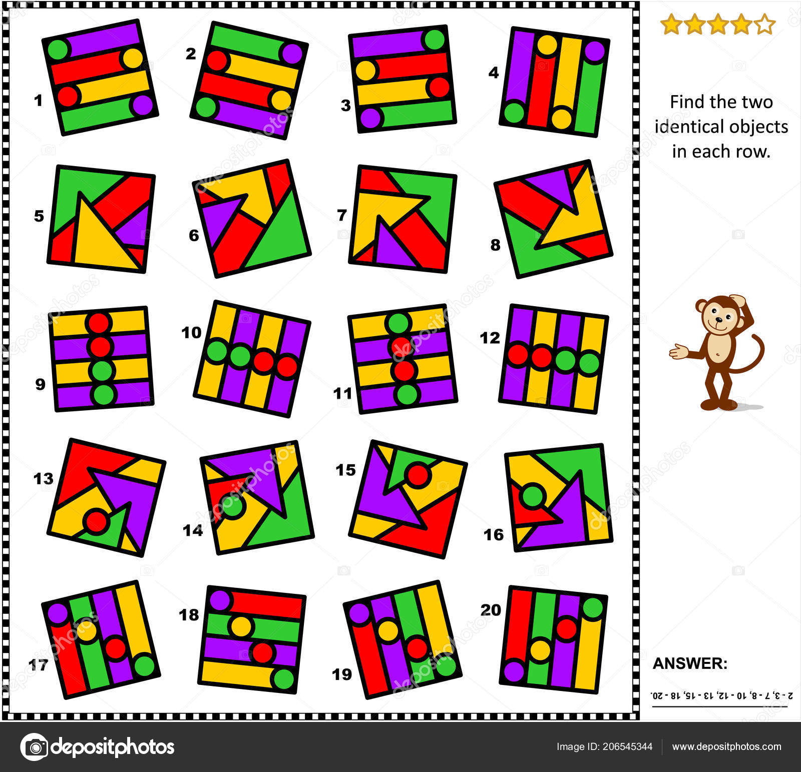 Spatial Skills Training Abstract Visual Puzzle Find Two Identical ...