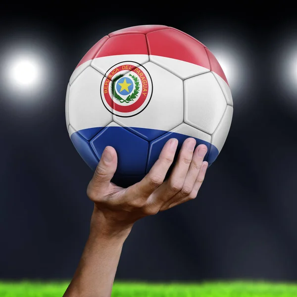 Hombre sosteniendo pelota de f tbol con bandera paraguaya 2024