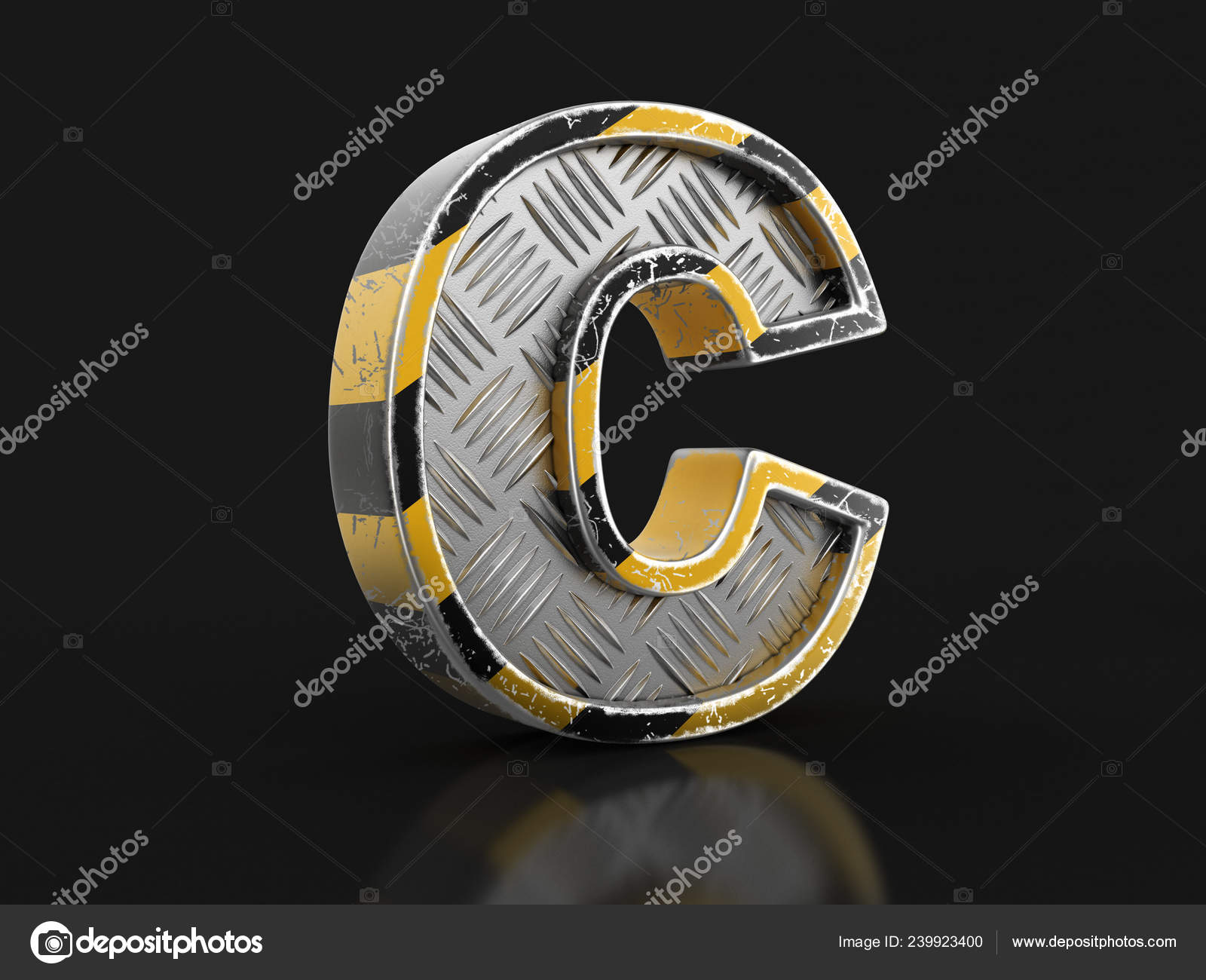 Fuente Metálica Rayas Amarillas Letra Imagen Con Ruta Recorte — Foto de ...