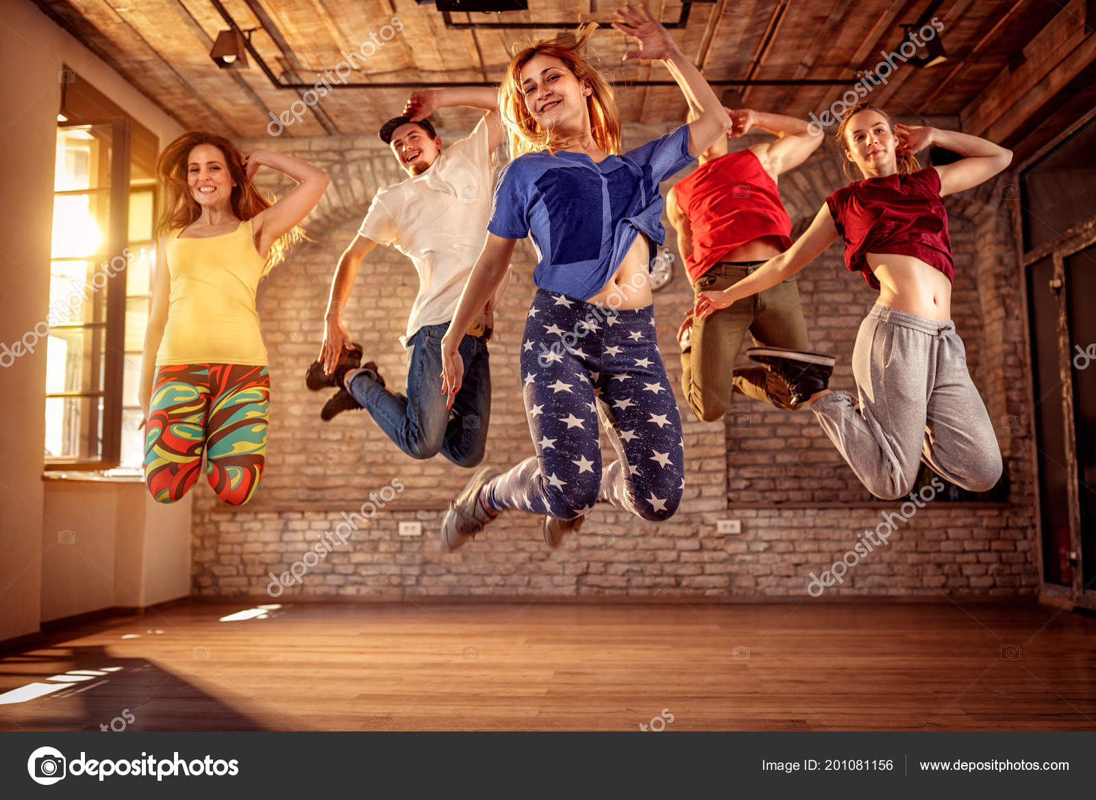 Dancer Team Young Dancer People Jumping Music — Stock Photo ...