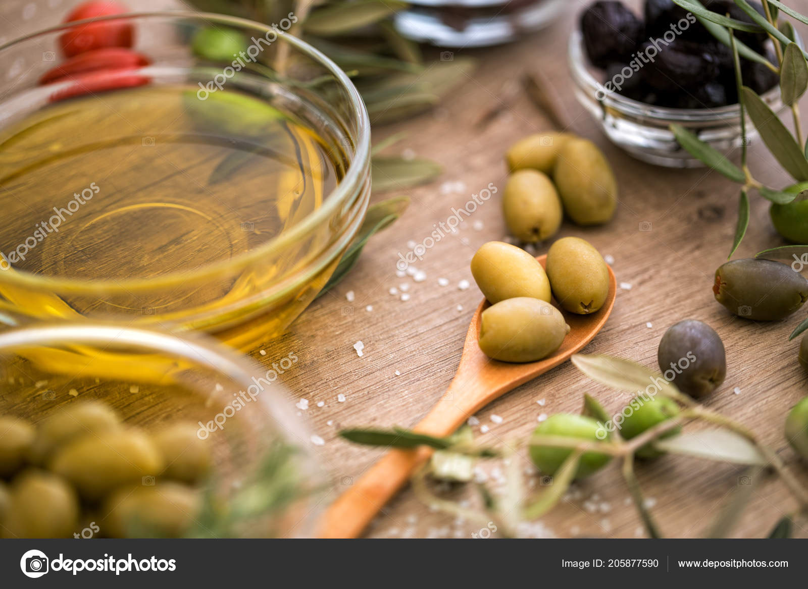 Green Healthy Olives Extra Virgin Olive Oil — Stock Photo ...