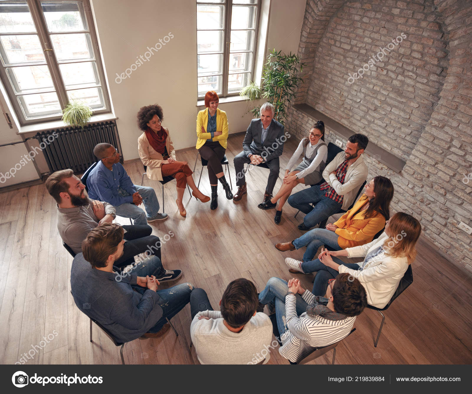 Group Business People Sitting Circle Board Room Discussing — Stock ...