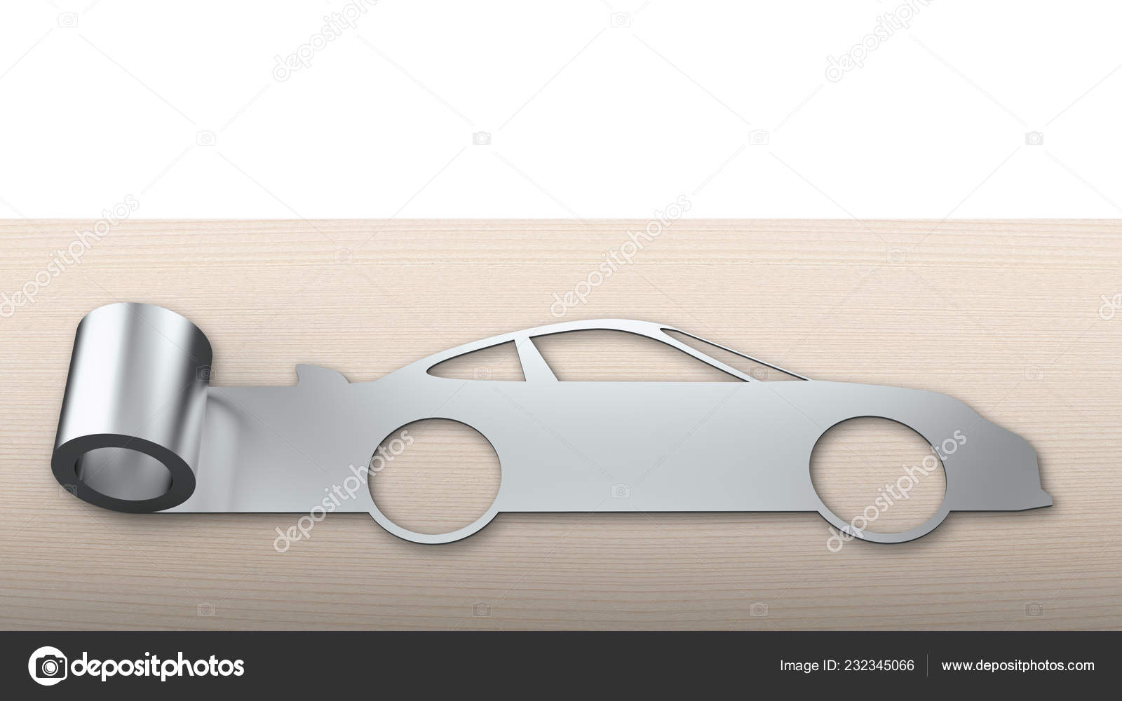 Metal Roller Sheet Sport Car Shape Wooden Table White Background Stock ...