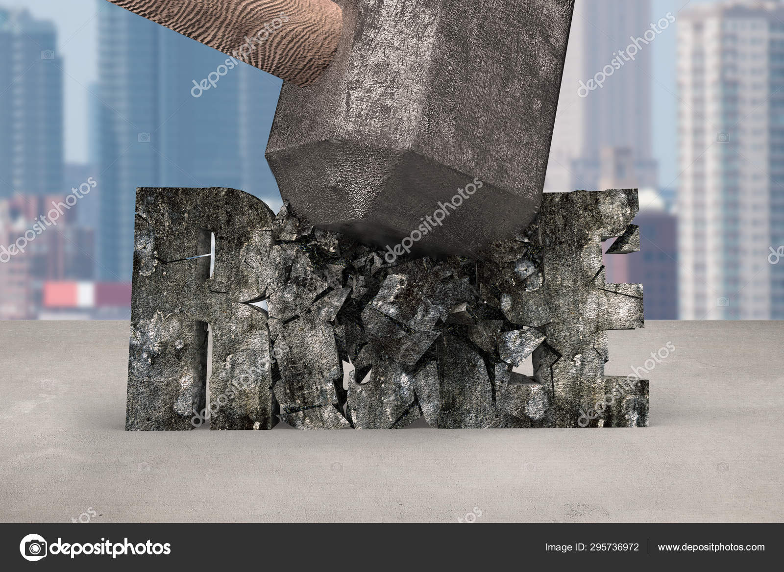 Sledgehammer smashing rule concrete word cracked — Stock Photo © bruesw ...