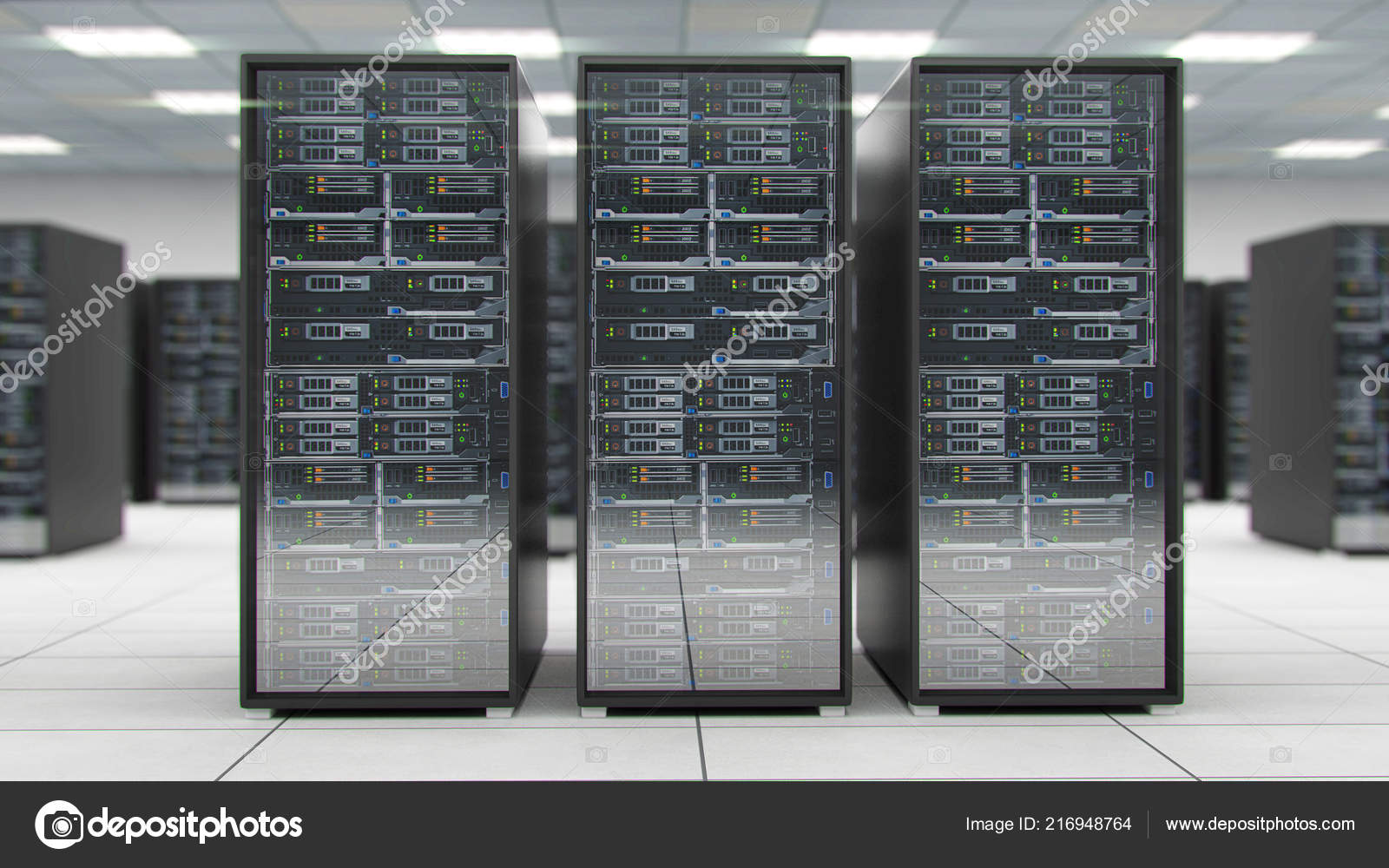 Server room center exchanging cyber datas and connections 3D rendering ...