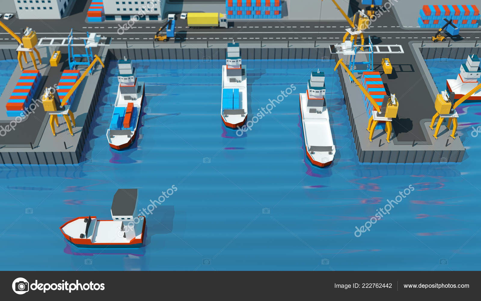 Warehouse port Isometric projection. Ships with containers on the berth ...
