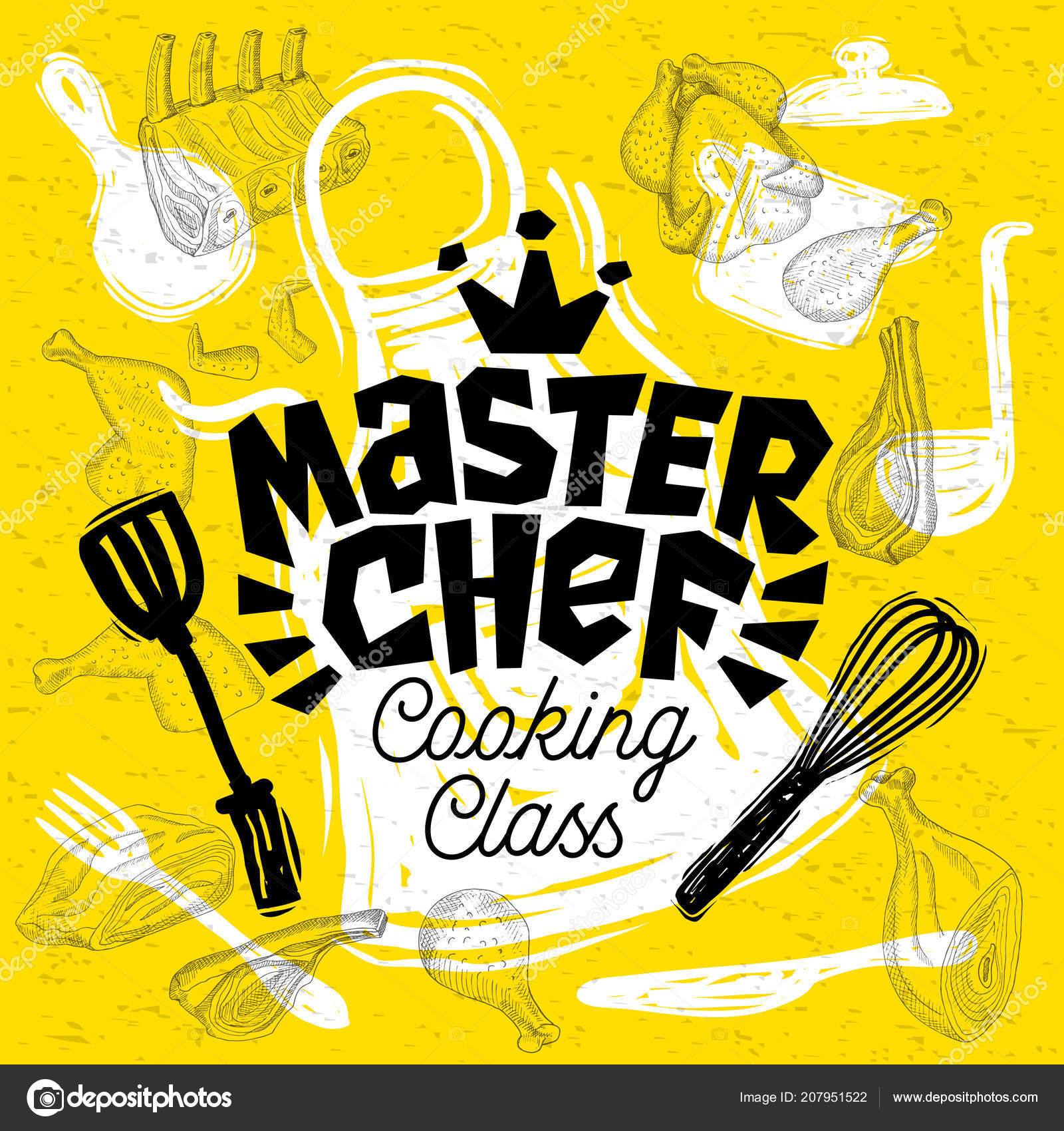 Sketch style master chef cooking class lettering. Sign, logo, emblem ...