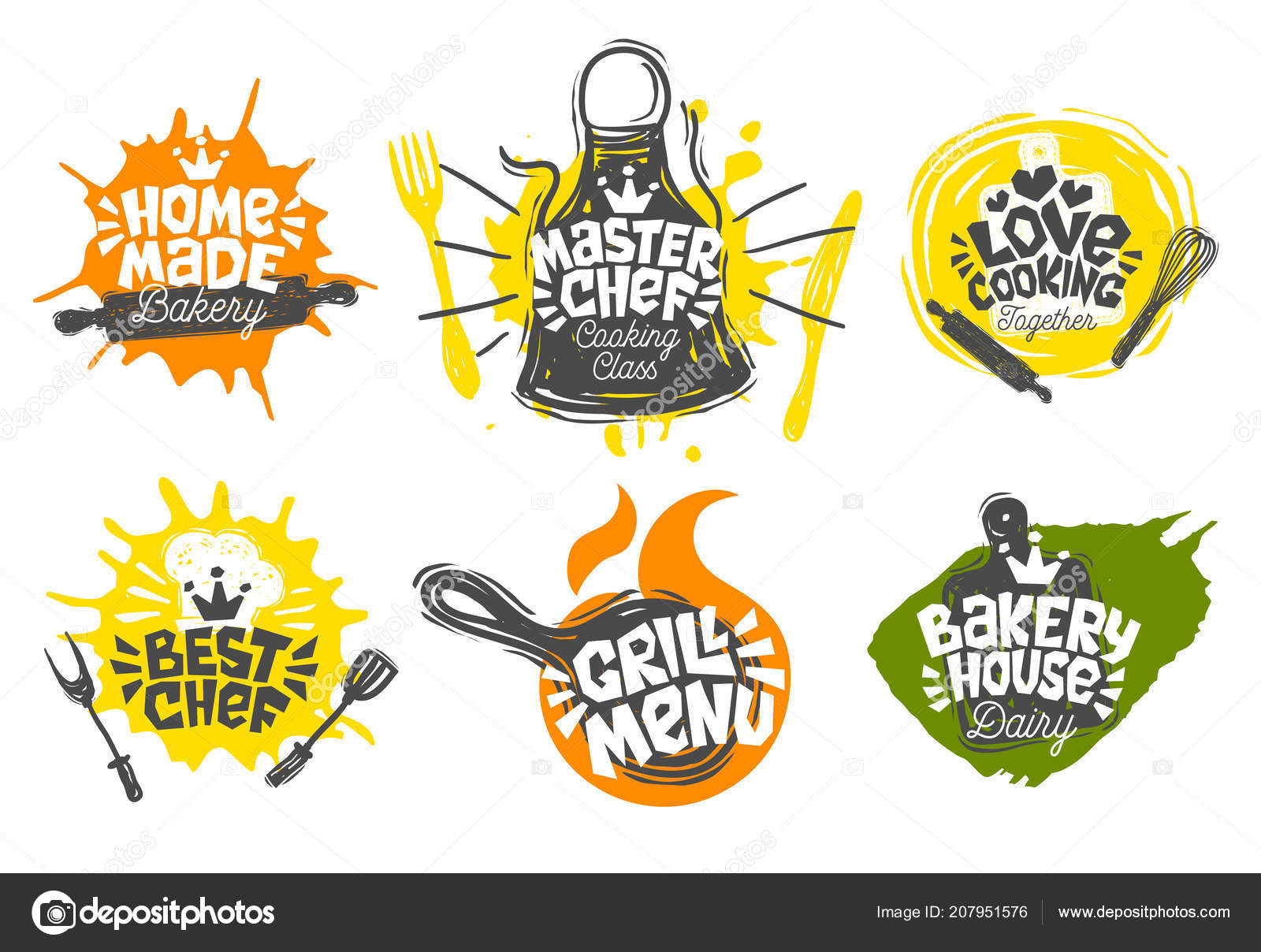 Sketch style cooking lettering icons set. For badges, labels, logo ...
