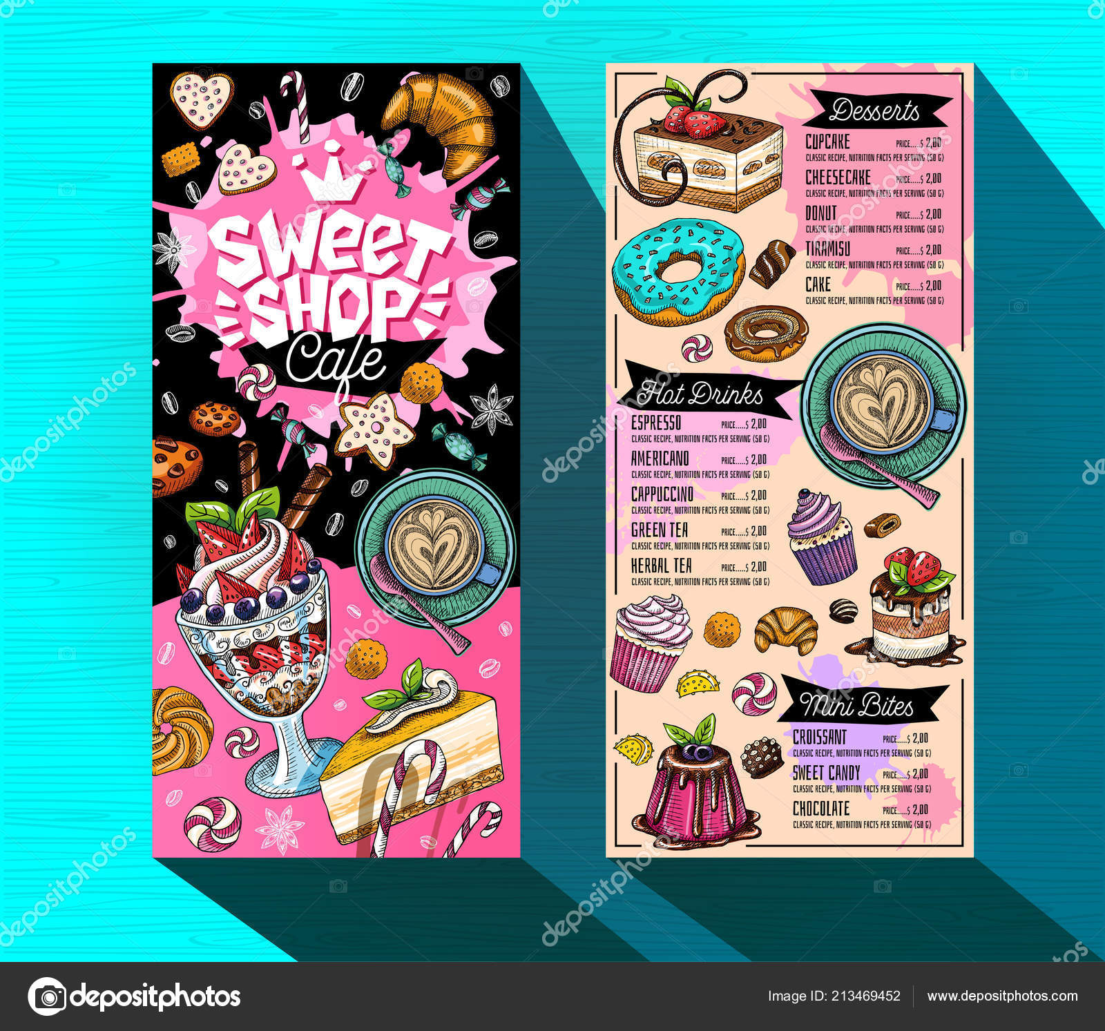 Sweet shop cafe menu template. Colorful logo design label, emblem ...