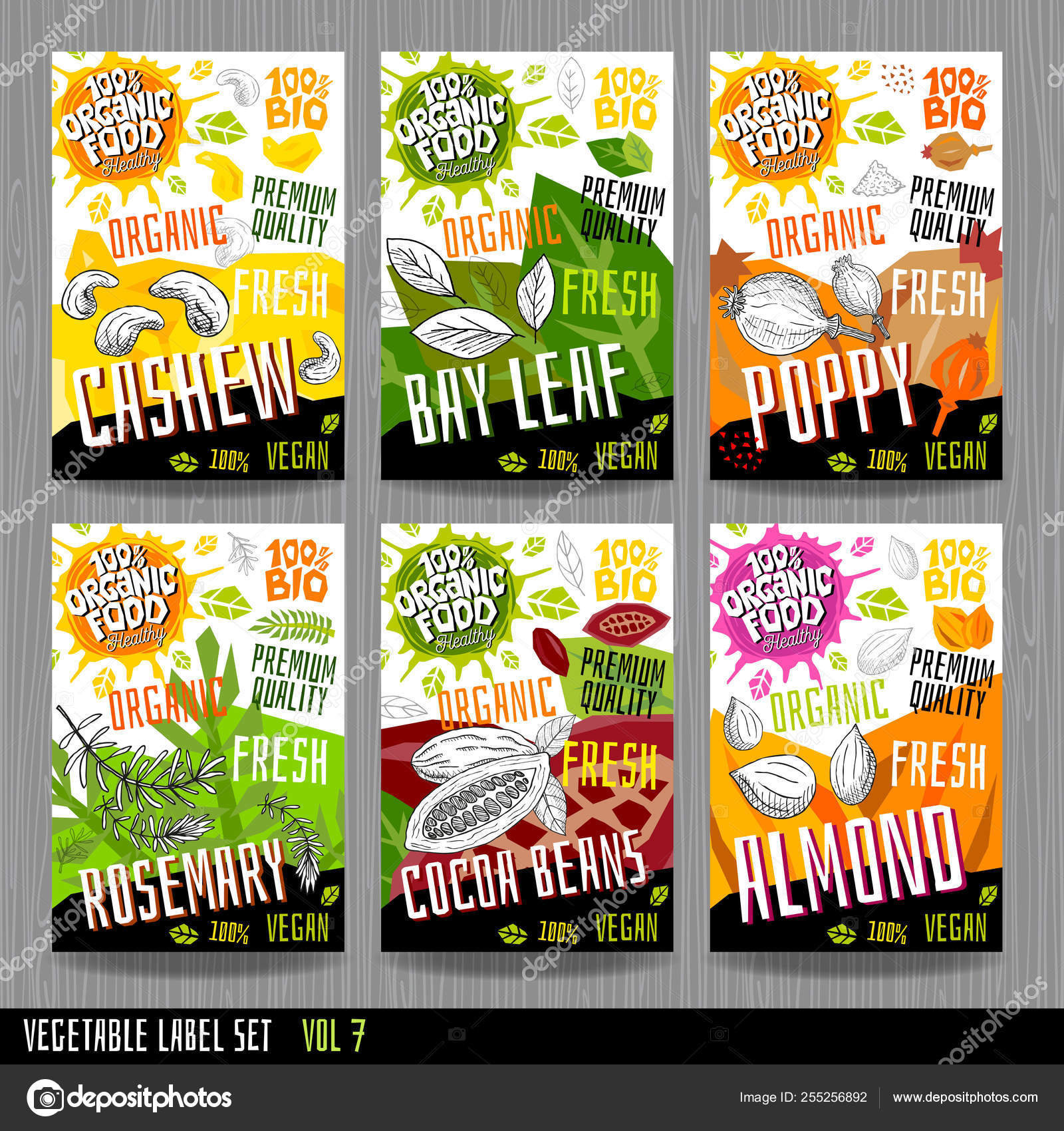 Food label set stickers collection vegetable labels spices package ...