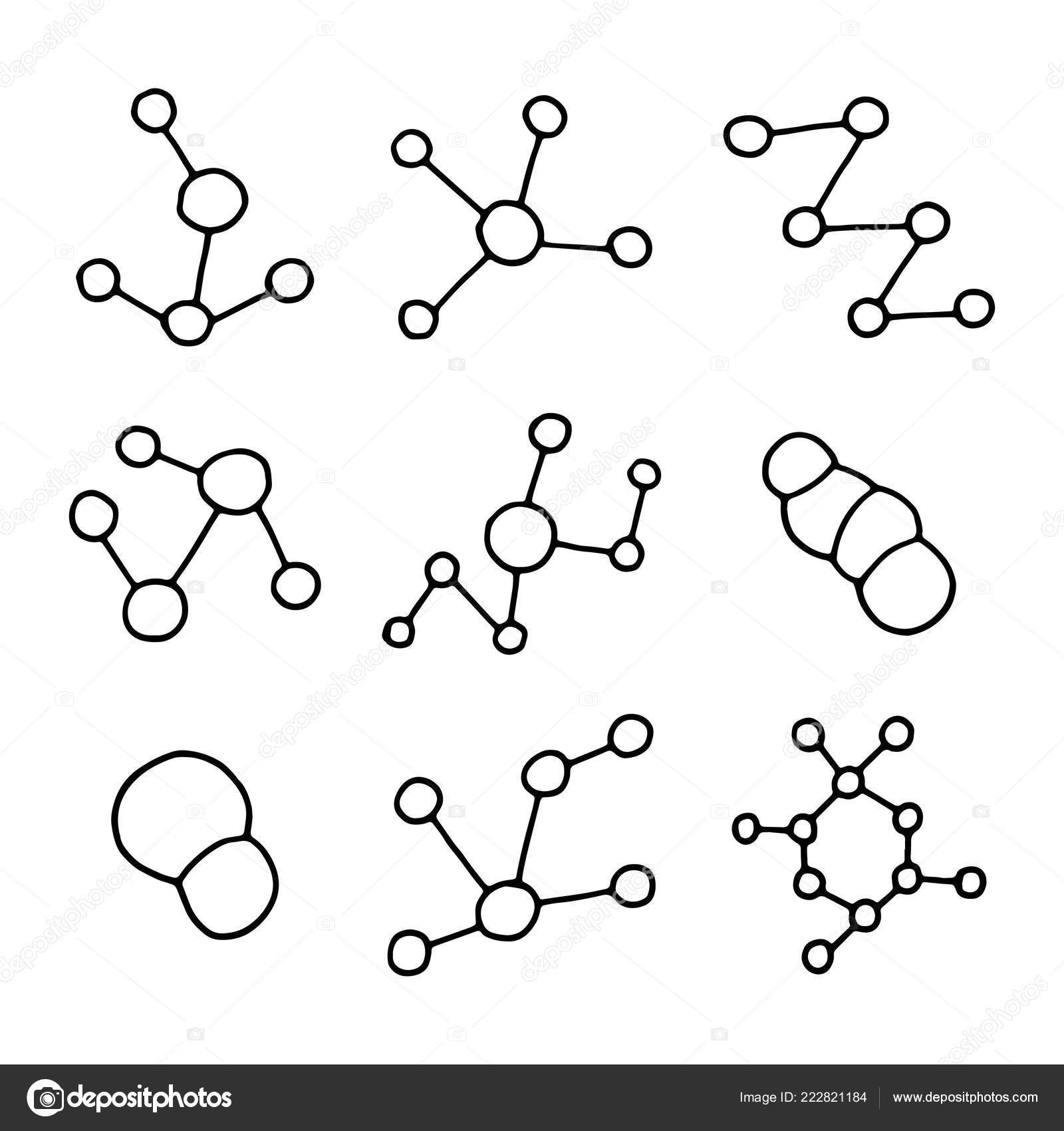 Molecules Chemical Formulas Icon Set Biology Hand Drawing Object ...