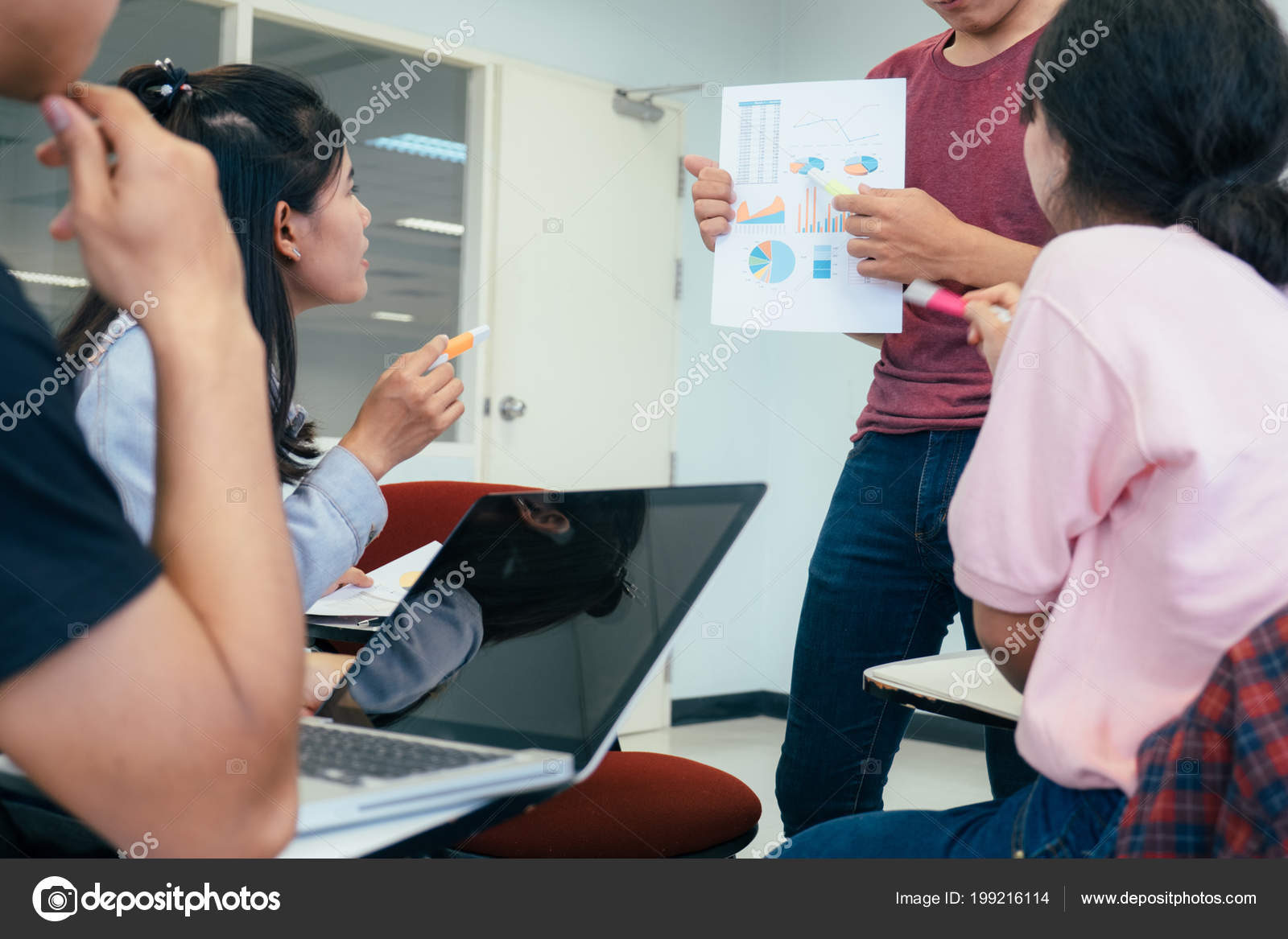 Small University Students Group Study Discussion Together Stock Photo ...