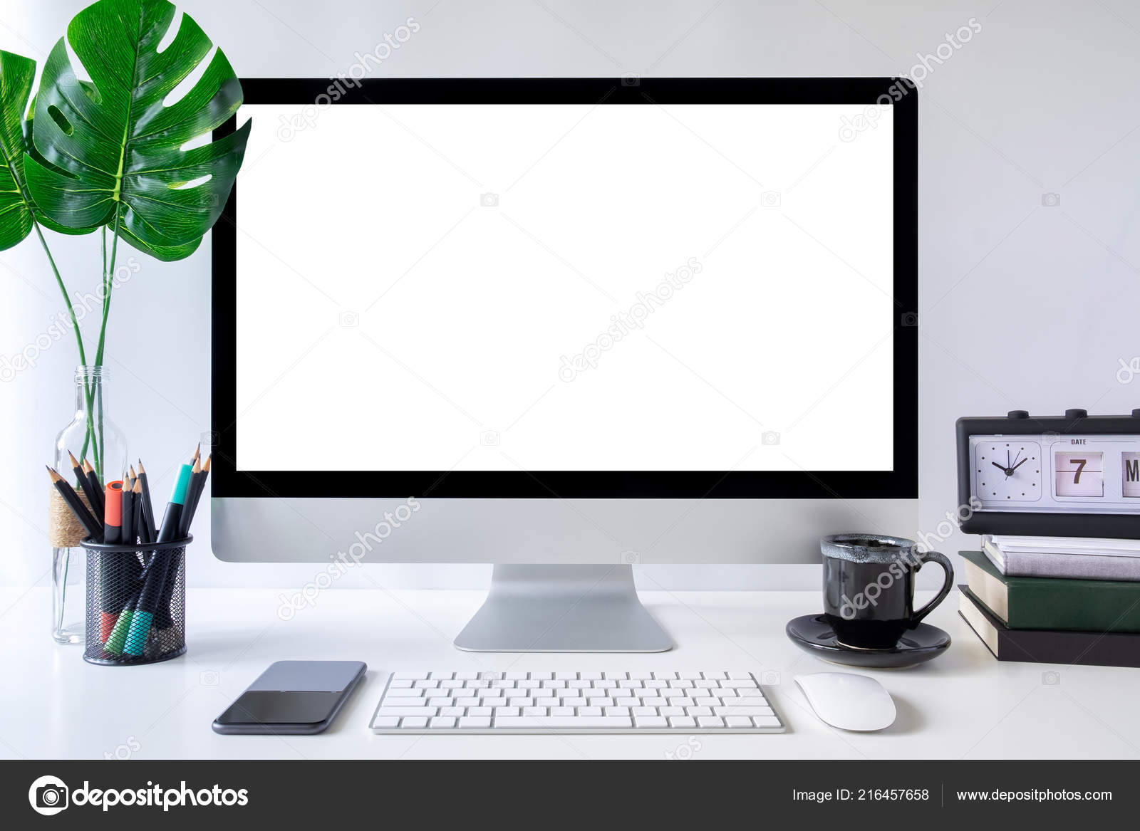Mockup Blank Screen Monitor Desktop Computer Office Supplies — Stock ... Mockup Blank Screen Monitor Desktop Computer Office Supplies — Stock ...