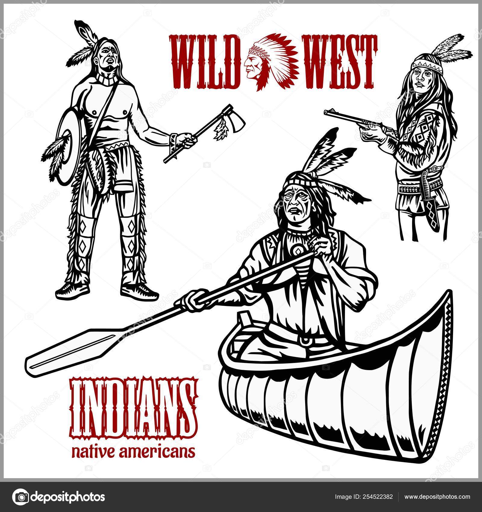 Native american rowing indian in canoe boat Stock Vector Image by ...