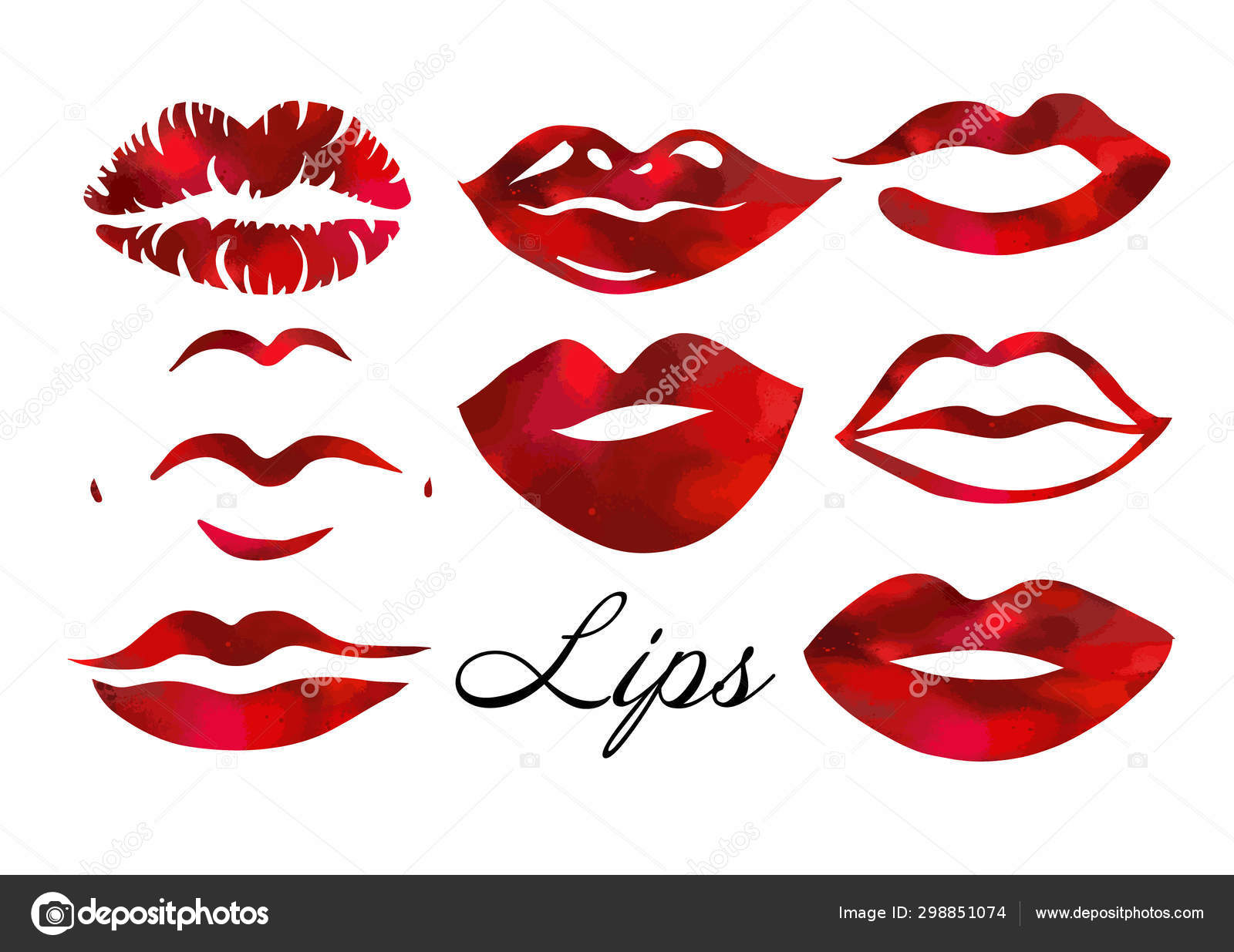 Set labios rojos, beso de mujer sexy con marca de nacimiento, estilo ...