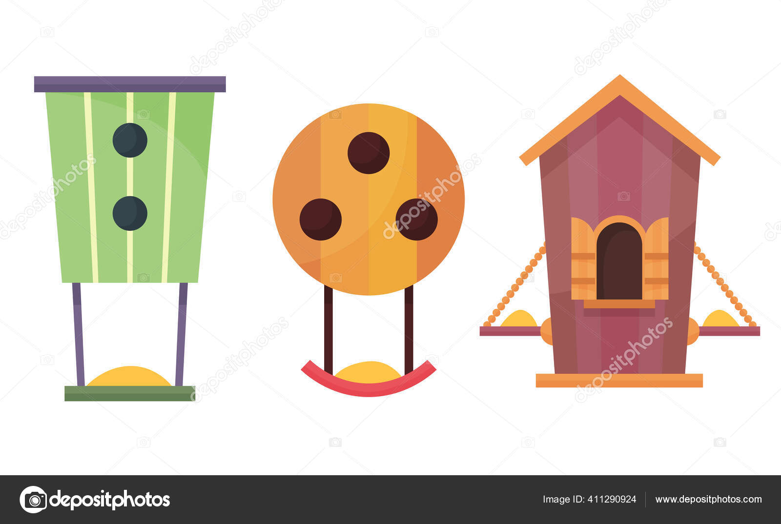 Bird houses. Cartoon vector birdhouse or wooden house for birds. Set of ...