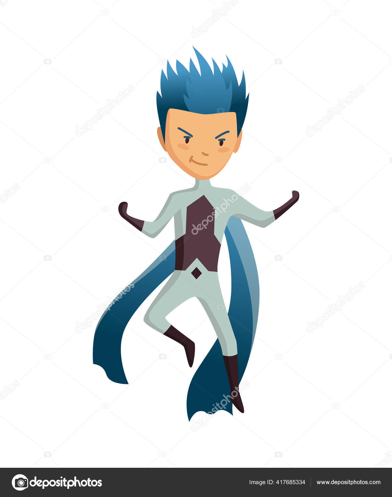 Cartoon superhero kid character. Joyful kid wearing super hero costume ...