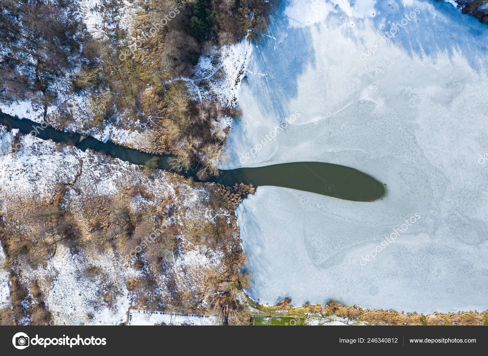 Top View River Flowing Frozen Lake Winter Time Stock Photo by ©antos777 ...