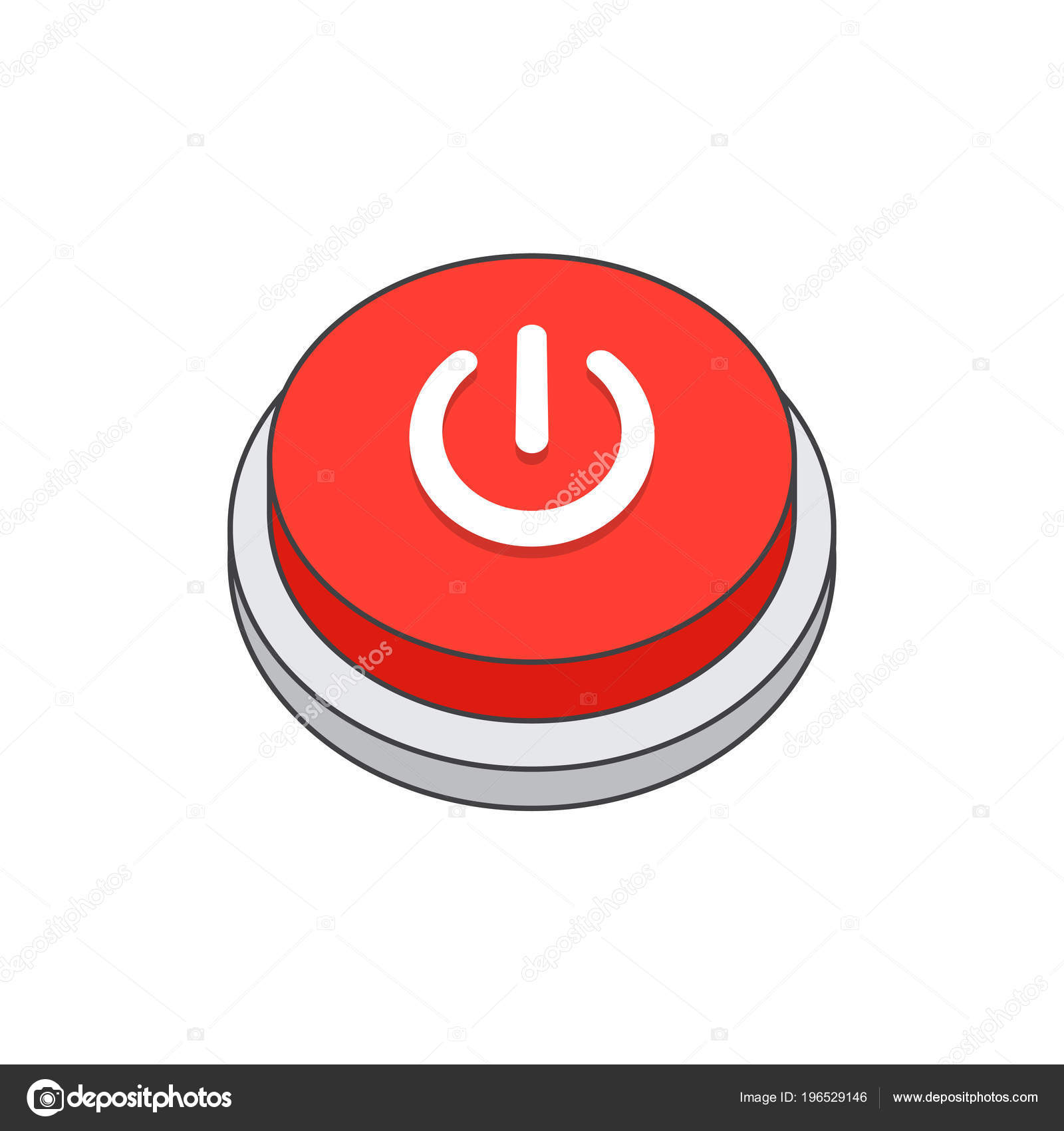 Power Icon Shutdown Red Button White Background Flat Vector ...