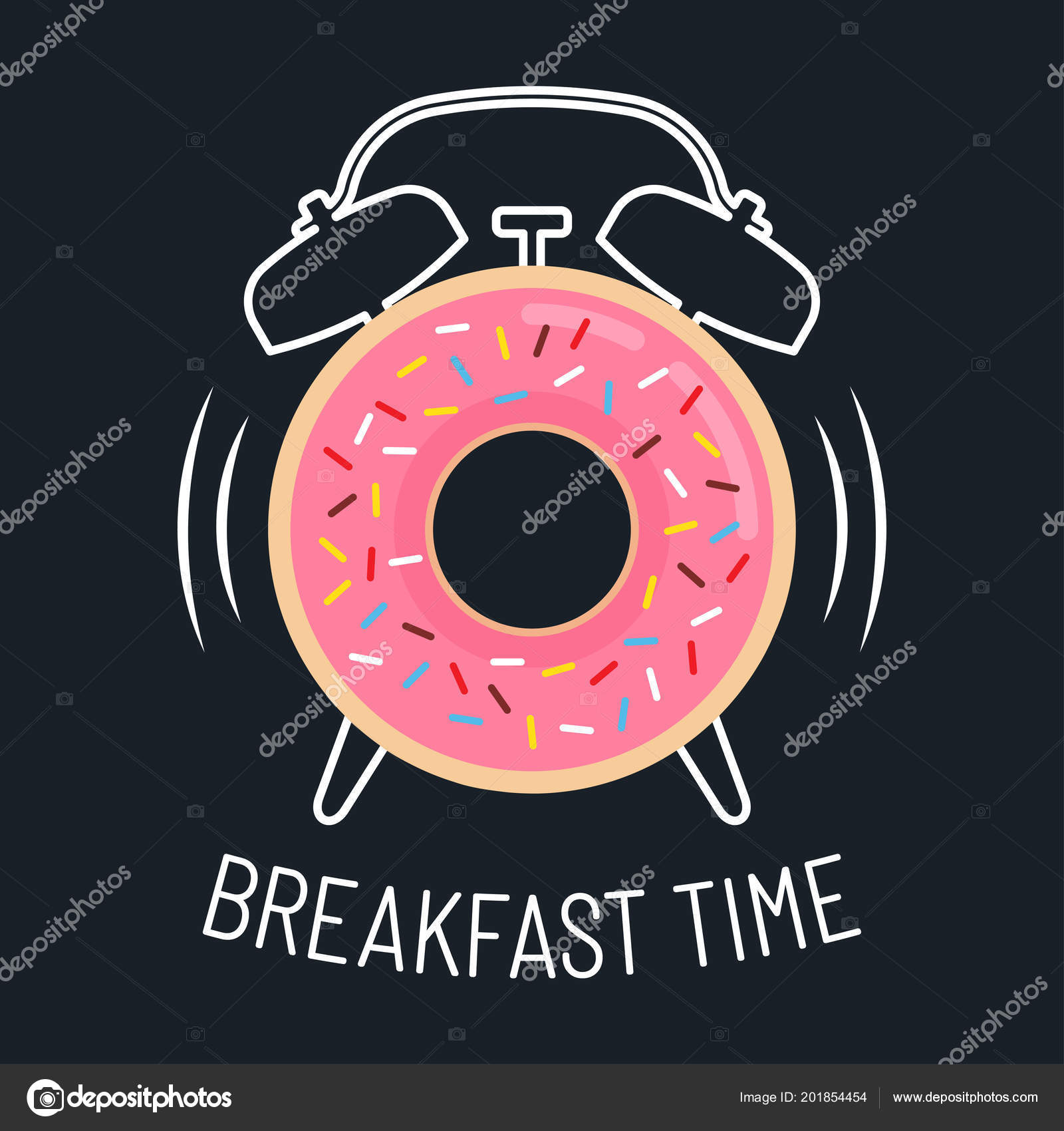 Breakfast Time Pink Glazed Donut Alarm Clock Vector Illustration Stock ...