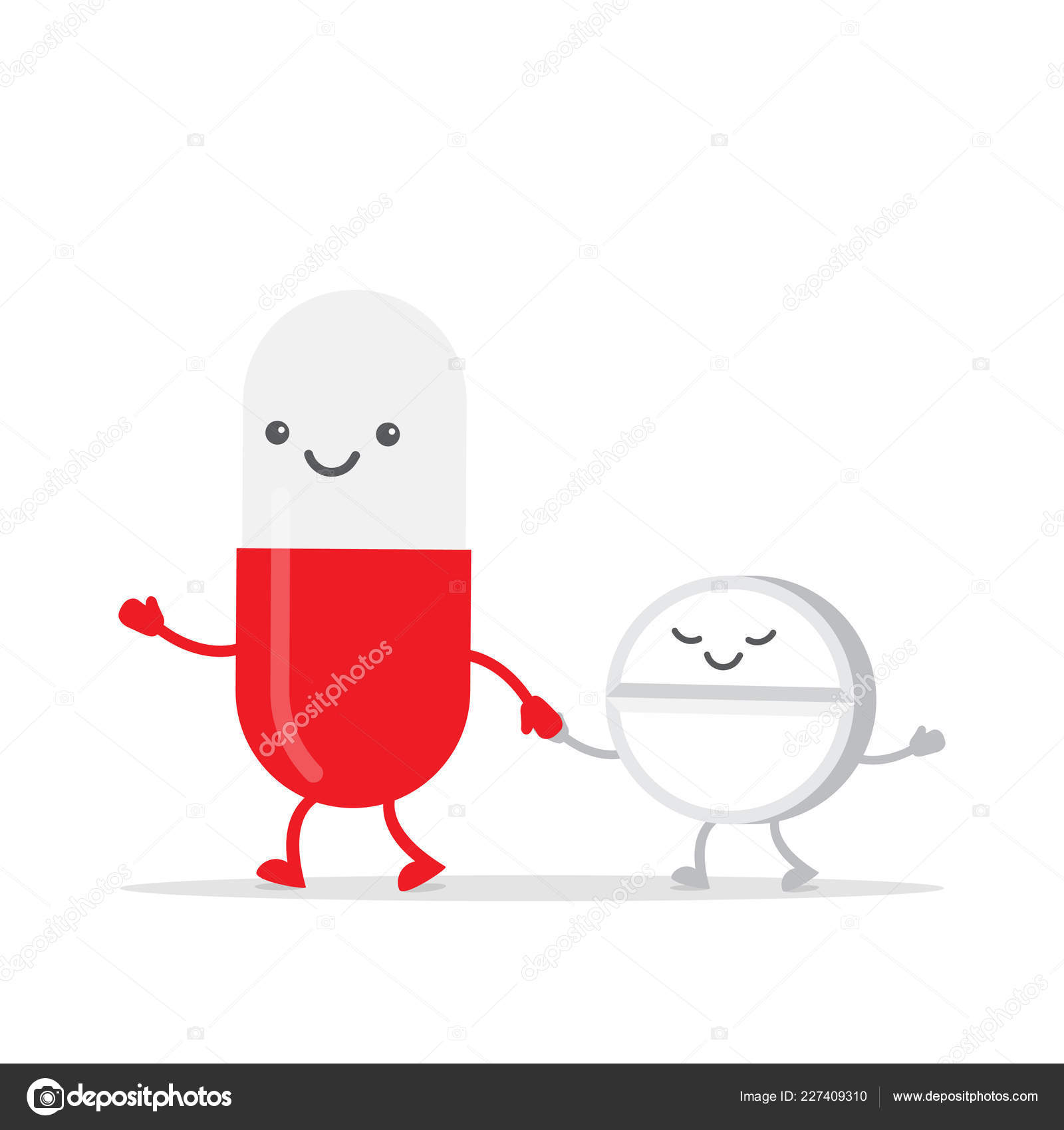 Funny Cartoon Characters Pills Capsules Vector Illustration White ...