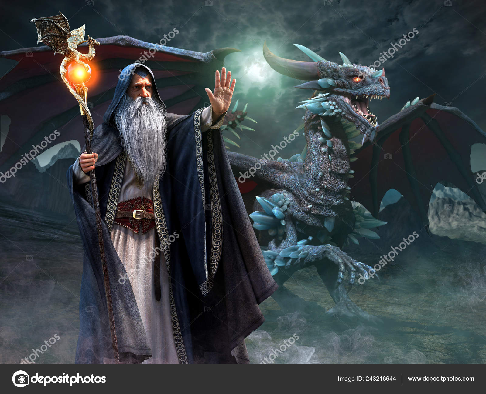 Wizard Dragon Scene Illustration Stock Photo by ©warpaintcobra 243216644