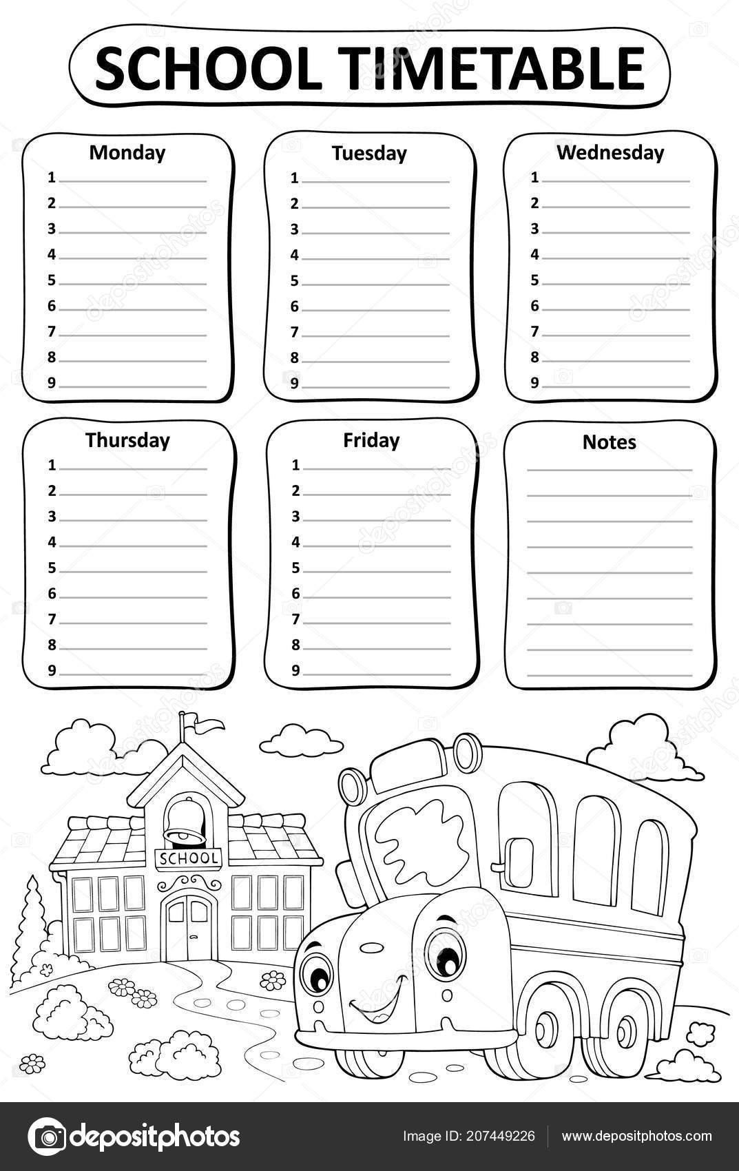 Black White School Timetable Topic Eps10 Vector Illustration Stock ...