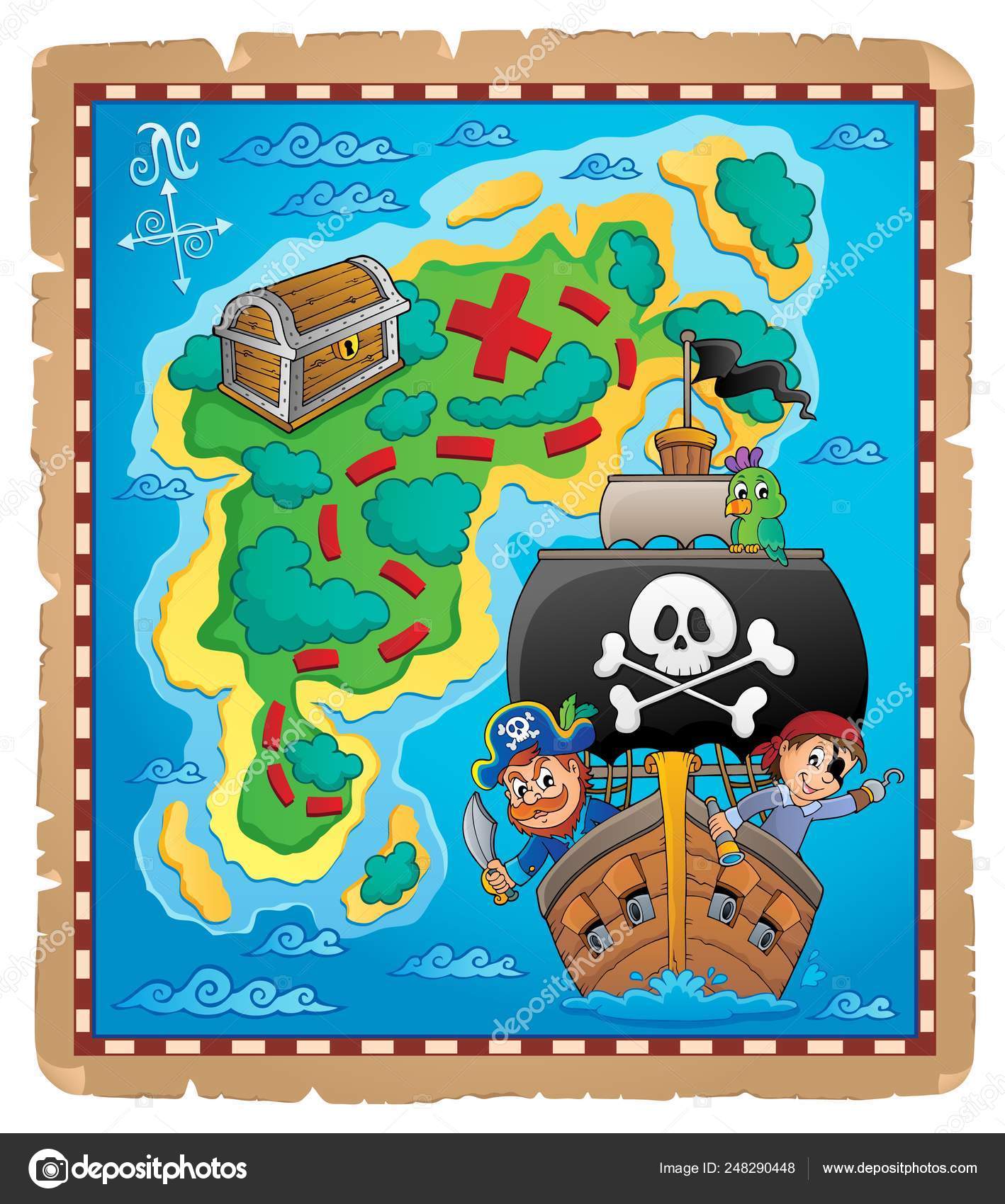 Mapa pirata tema imagen 6 Vector de stock por ©clairev 248290448