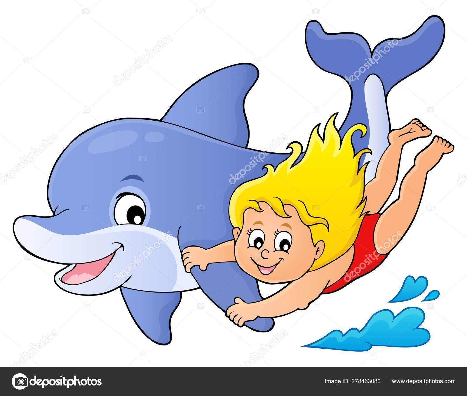 Cute Girl Dolphin Cartoon