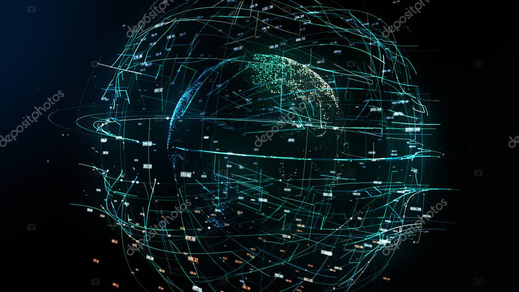 ilustración de red global, ilustración 3D que simboliza la tecnología ...