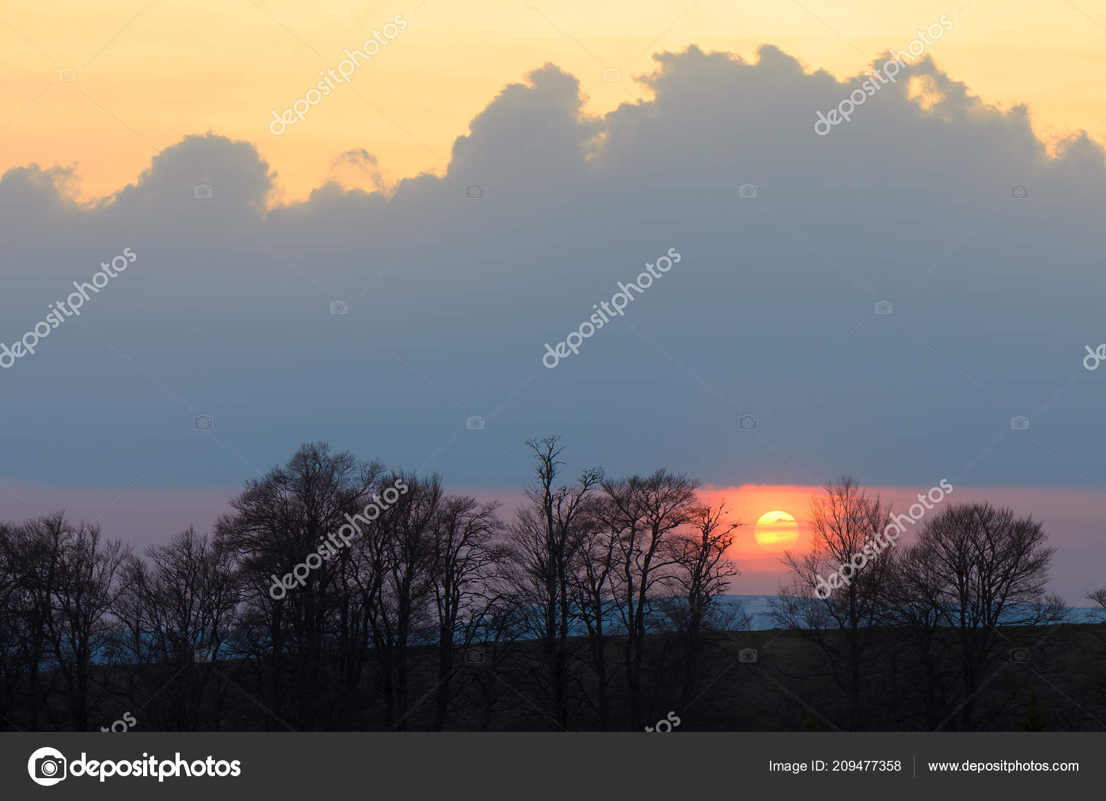 Evening Landscape Setting Sun Trees Sunset Mountains — Stock Photo ...