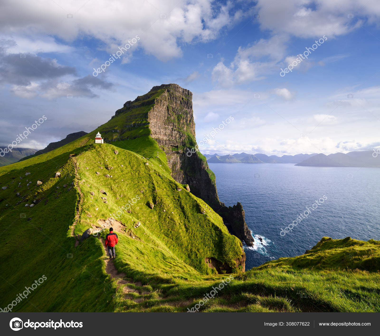 Kallur Lighthouse on Kalsoy island, Faroe islands — Stock Photo ...
