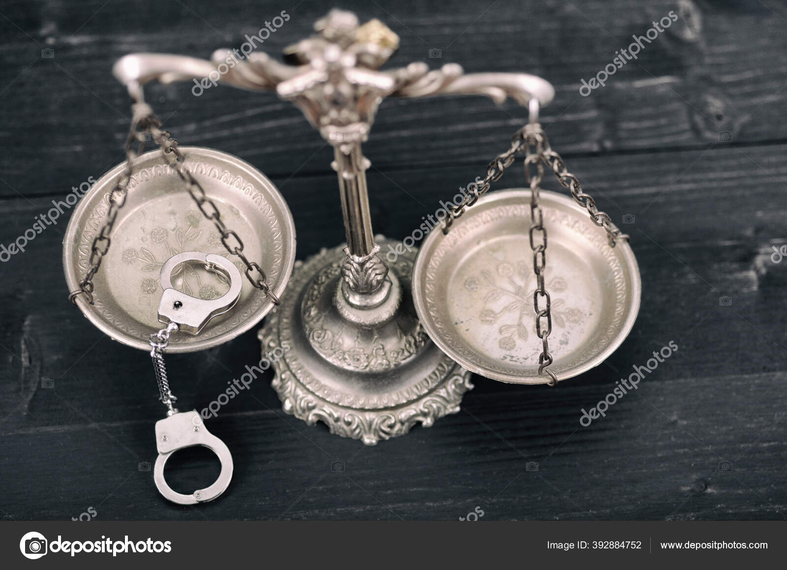 Law Justice Legality Concept Scales Justice Handcuffs Black Wooden ...