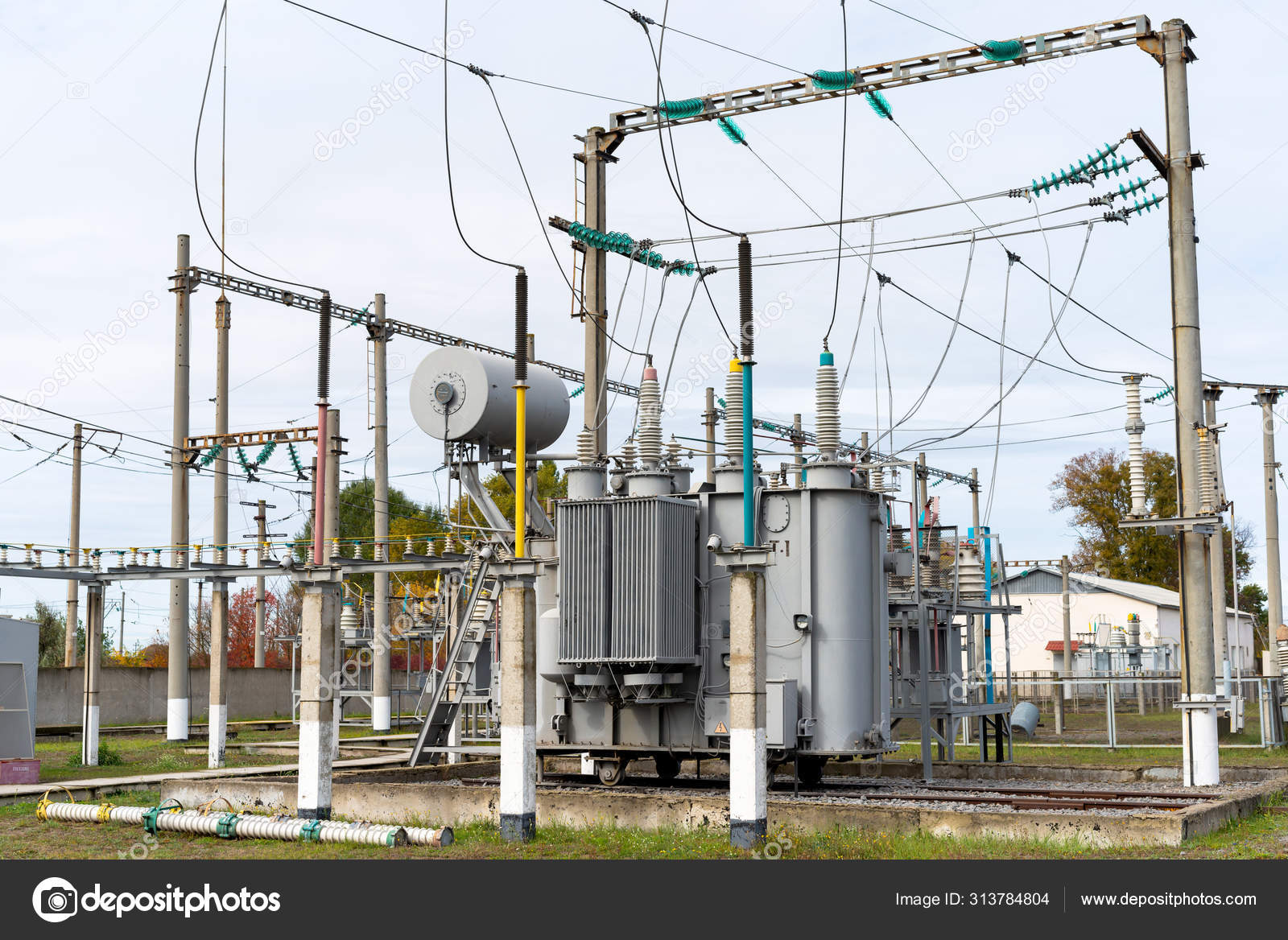 High-voltage transformers at Power substations with various equi ...