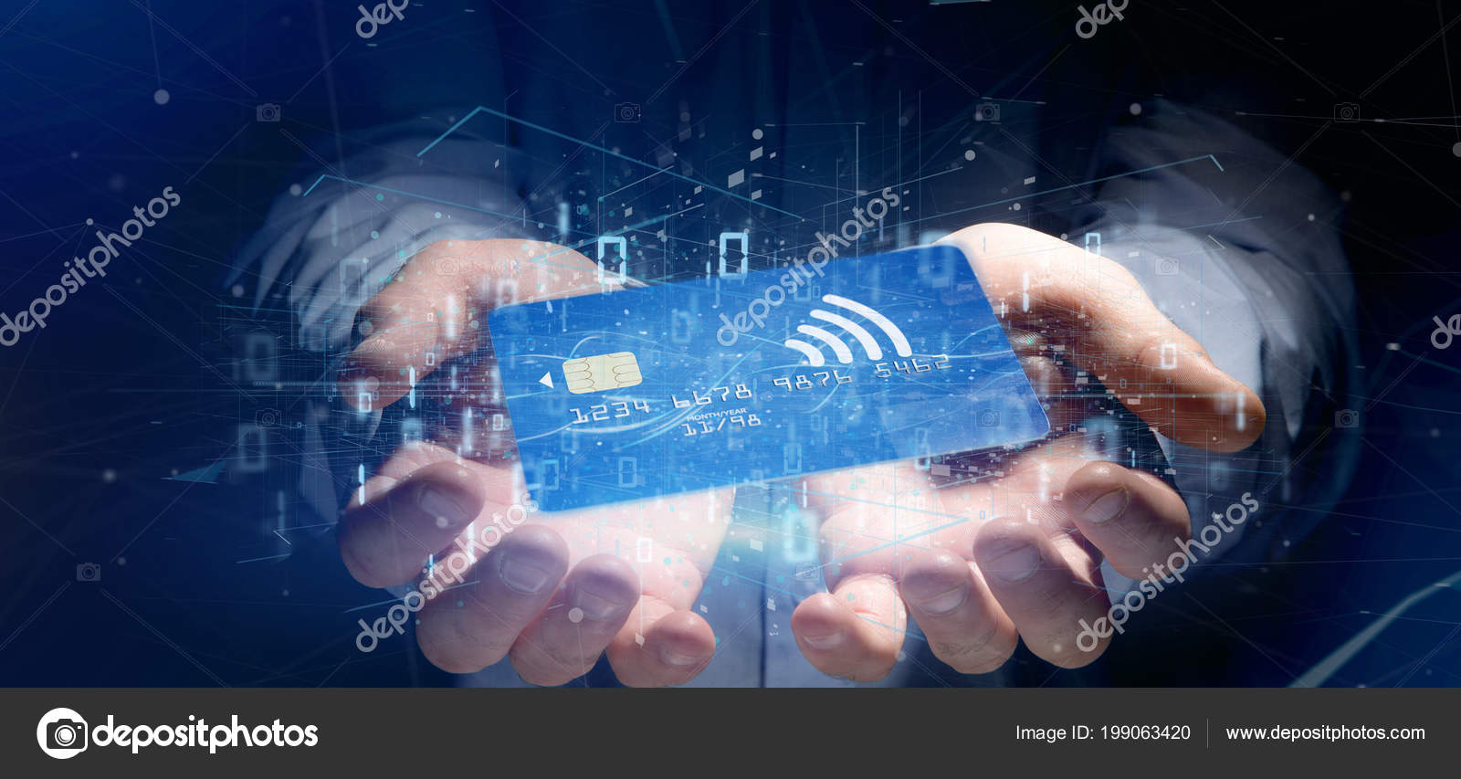View Man Holding Contactless Credit Card Payment Concept Rendering — Stock Photo © perig76 ...