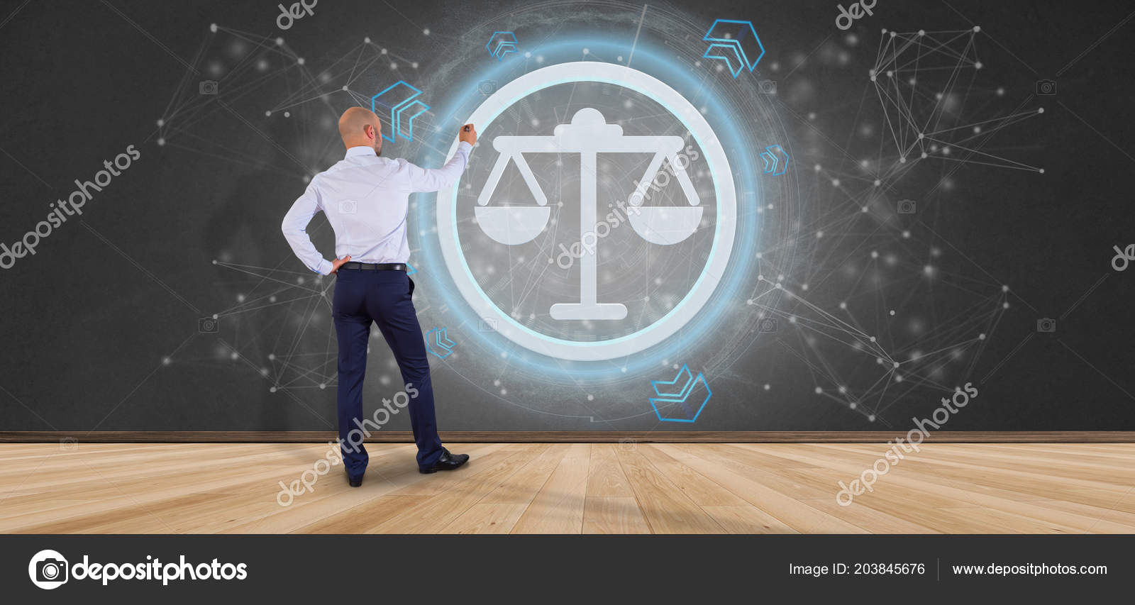 View Man Holding Technology Justice Icon Circle Rendering — Stock Photo ...